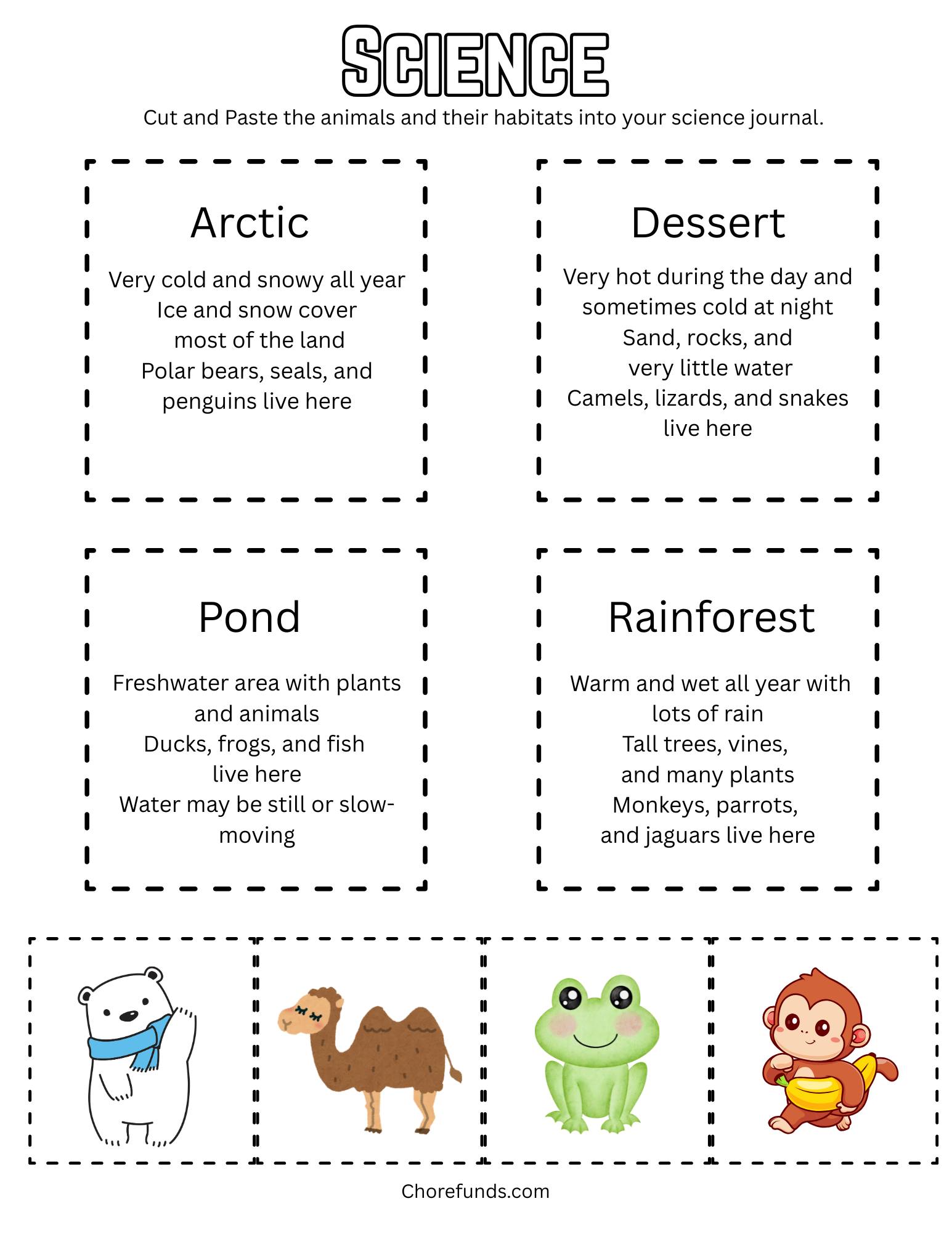 Free - Cut and Paste the animals and their habitats into your ...