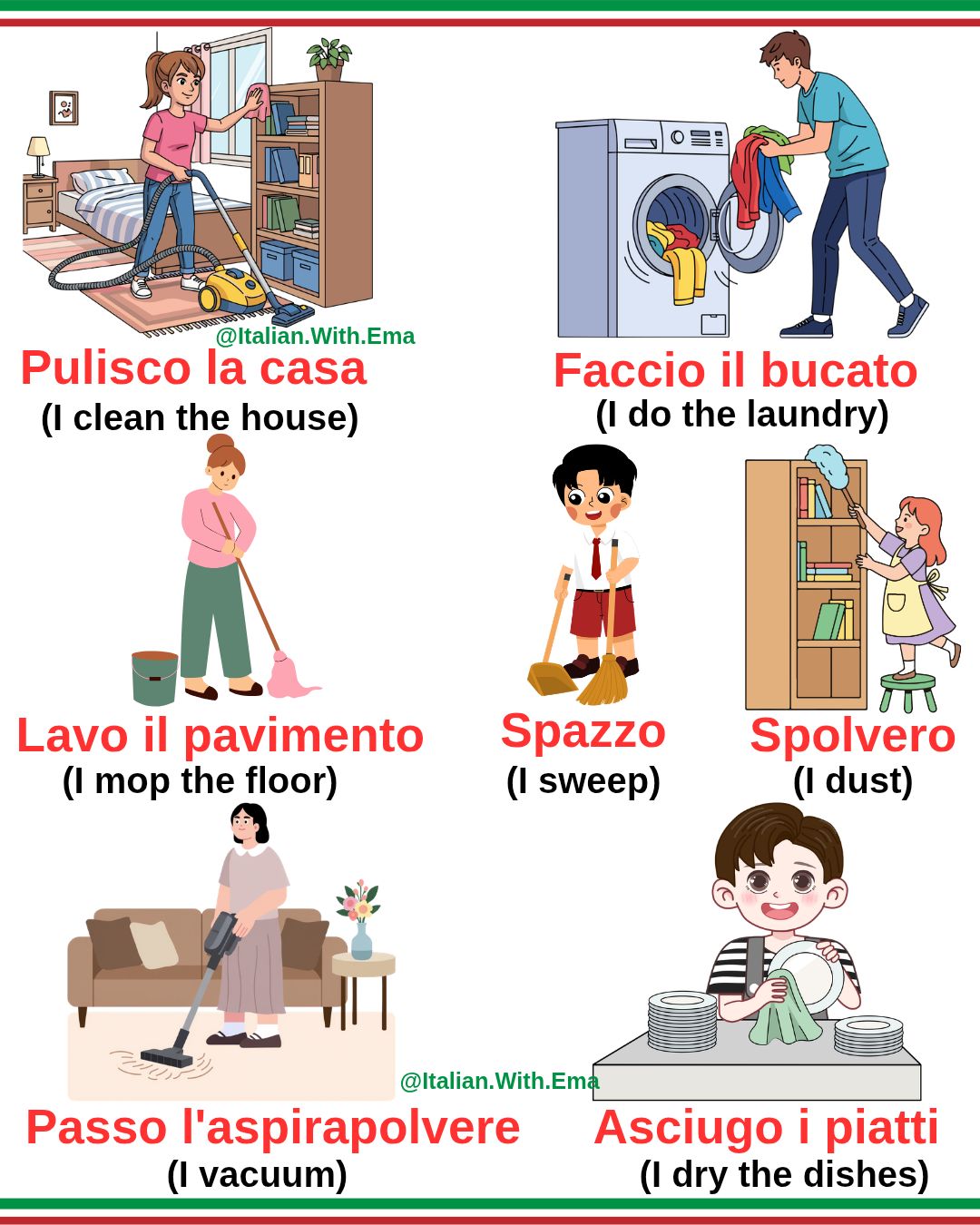Italian - Le faccende domestiche (Household Chores) Part 2 🇮🇹📖 | Facebook