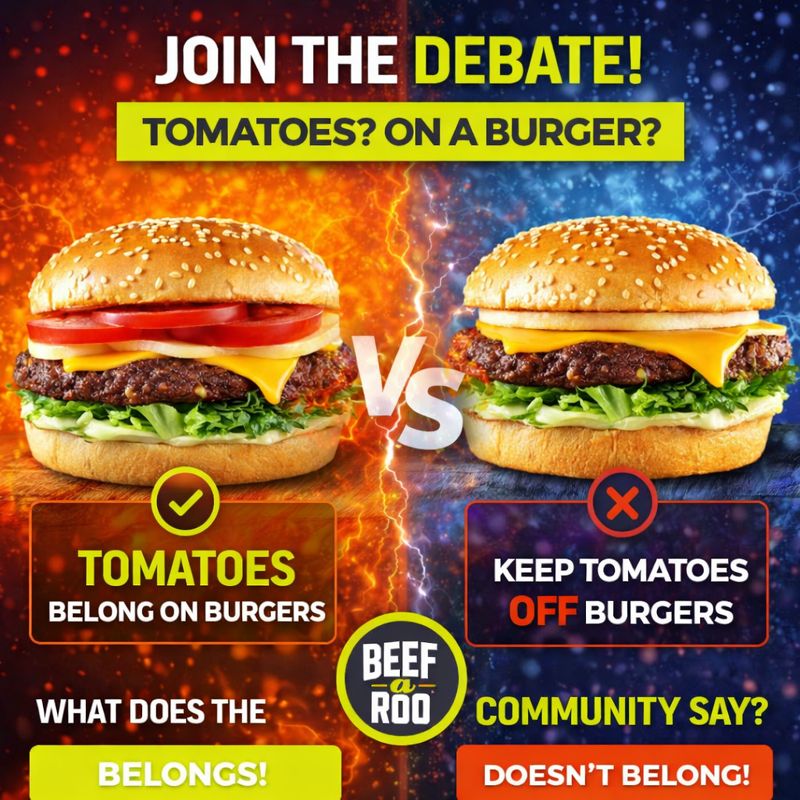 Beef-A-Roo - 🍔 The great burger debate: tomatoes or no... | Facebook