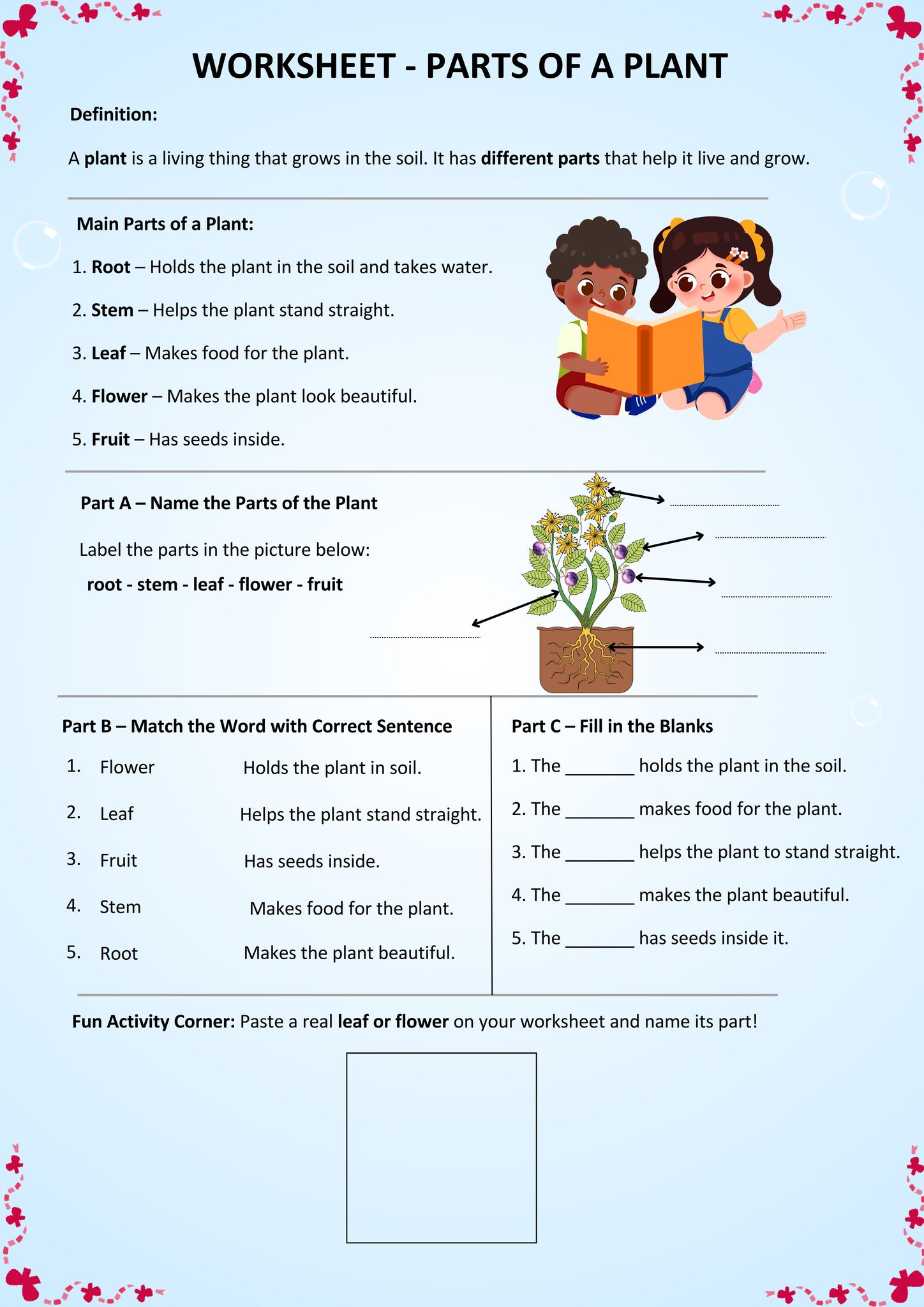 Learn - Worksheet - Parts of a Plant – Plant Parts Activity Sheet ...