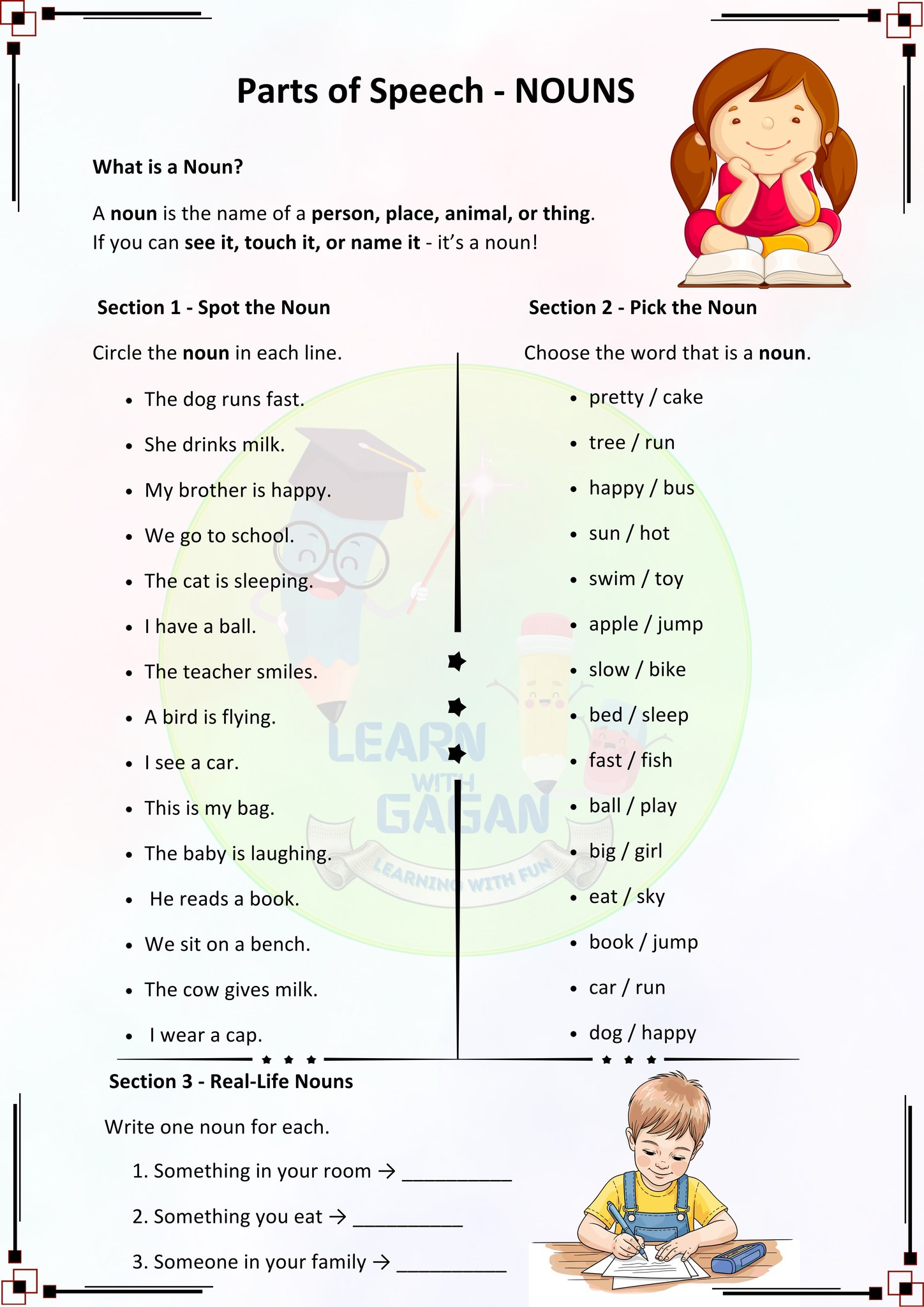 Learn - Parts of Speech - NOUNS | Easy & Fun Grammar Worksheet 🤩 nouns ...