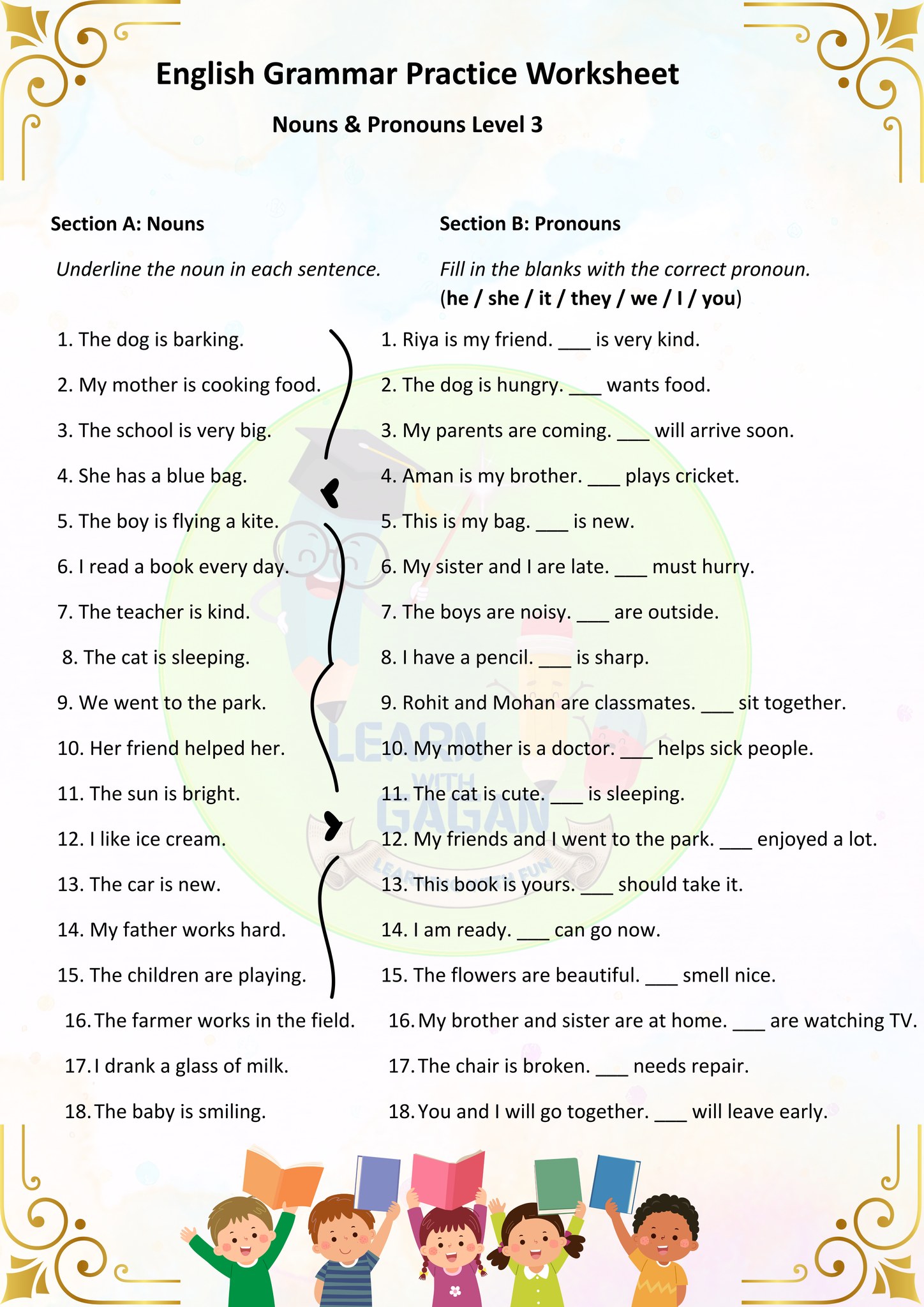 Learn - English Grammar Practice Worksheet | Nouns & Pronouns 🤩 English ...