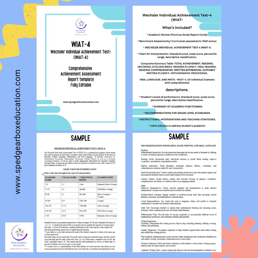 SPED - Wechsler Individual Achievement Test-4. Comprehensive ...
