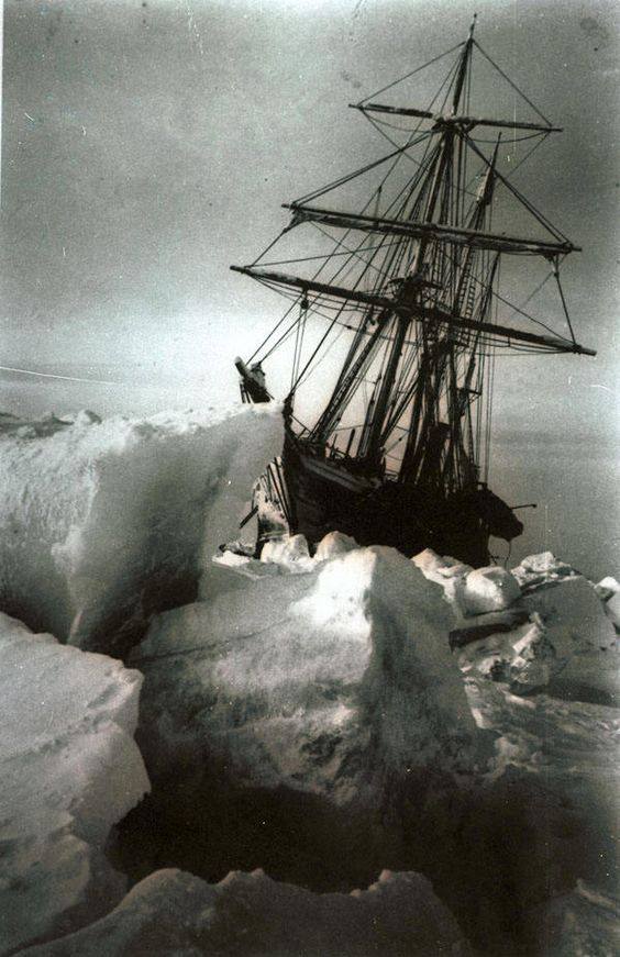 Ancient - The ship *Endurance* trapped in Antarctic ice, 1915. Led by ...