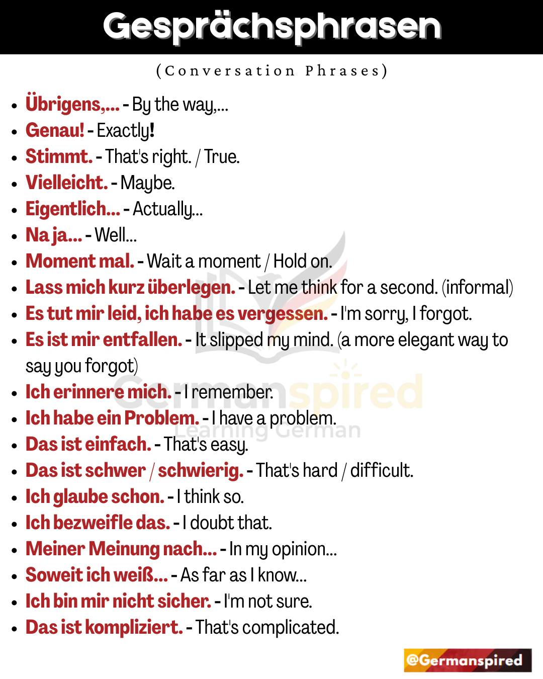 Germanspired - Gesprächsphrasen Conversation Phrases These phrases are ...