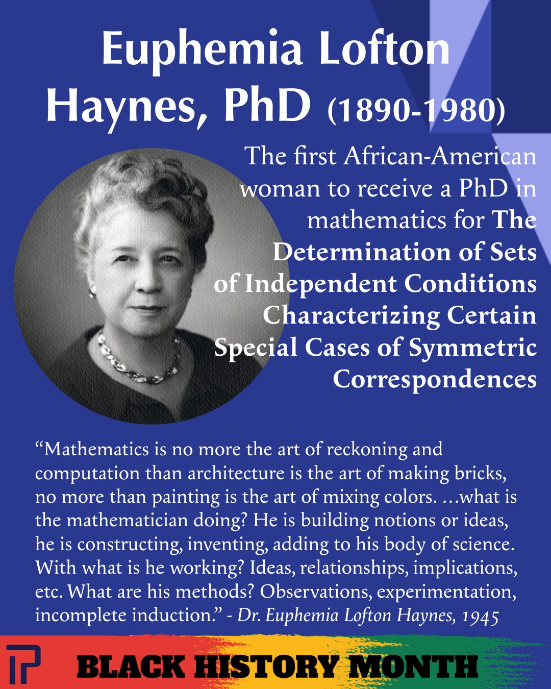 Dr. Euphemia Lofton Haynes... - International Press of Boston | Facebook