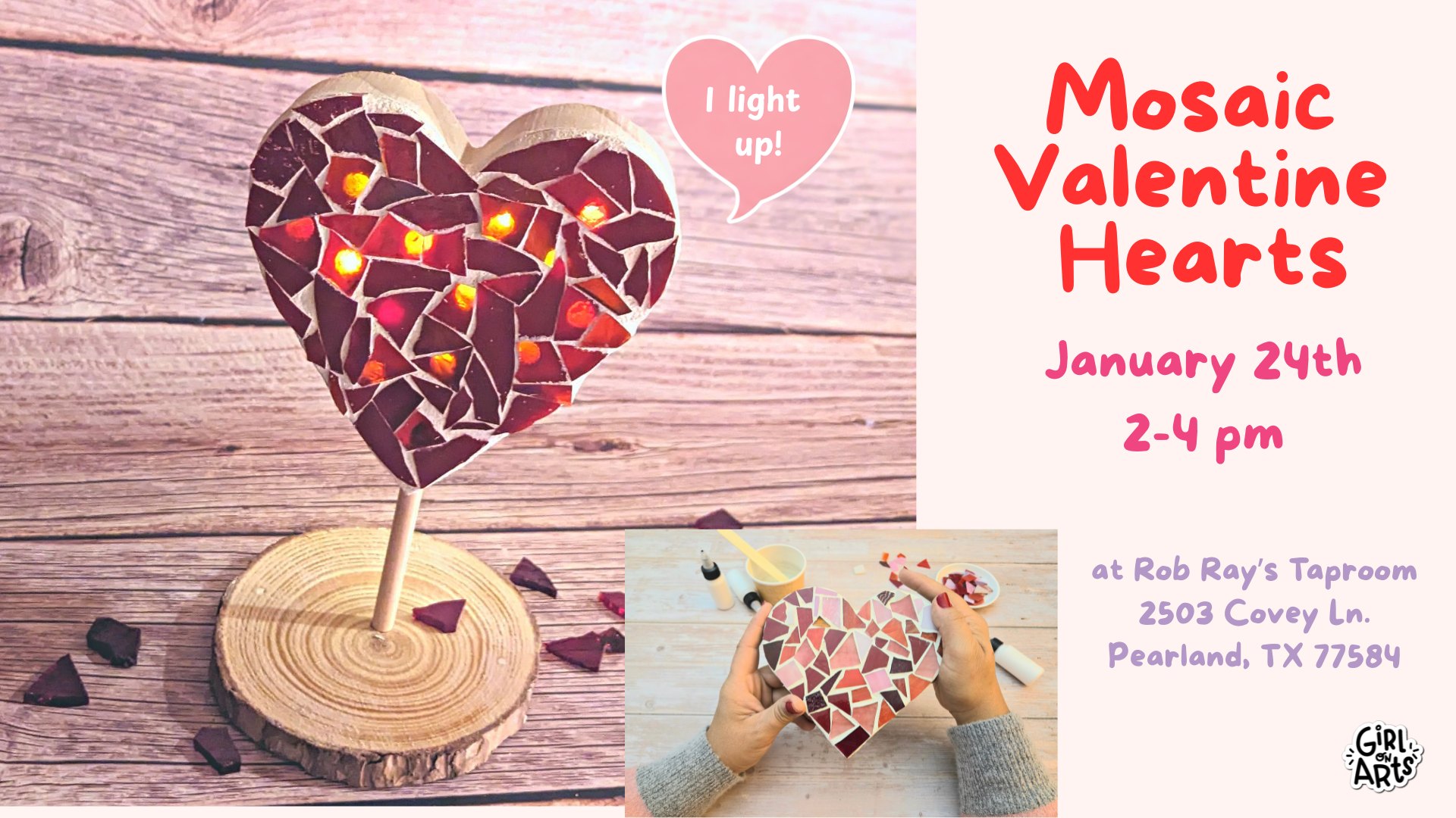 Light-Up Valentine Heart Mosaics at Rob Ray's Taproom