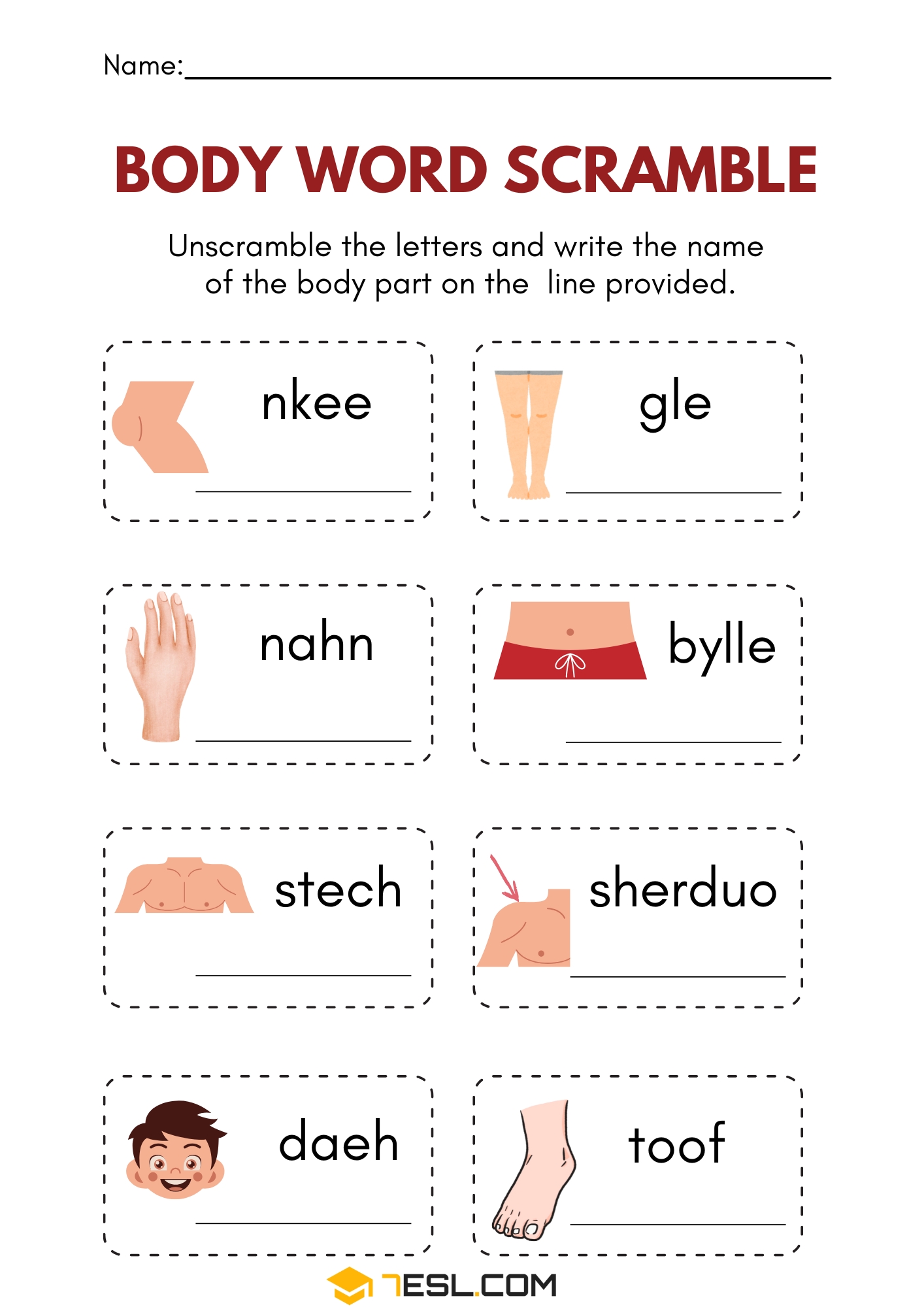 Parts of the Body Worksheet! See more:... - 7ESL Fun English | Facebook