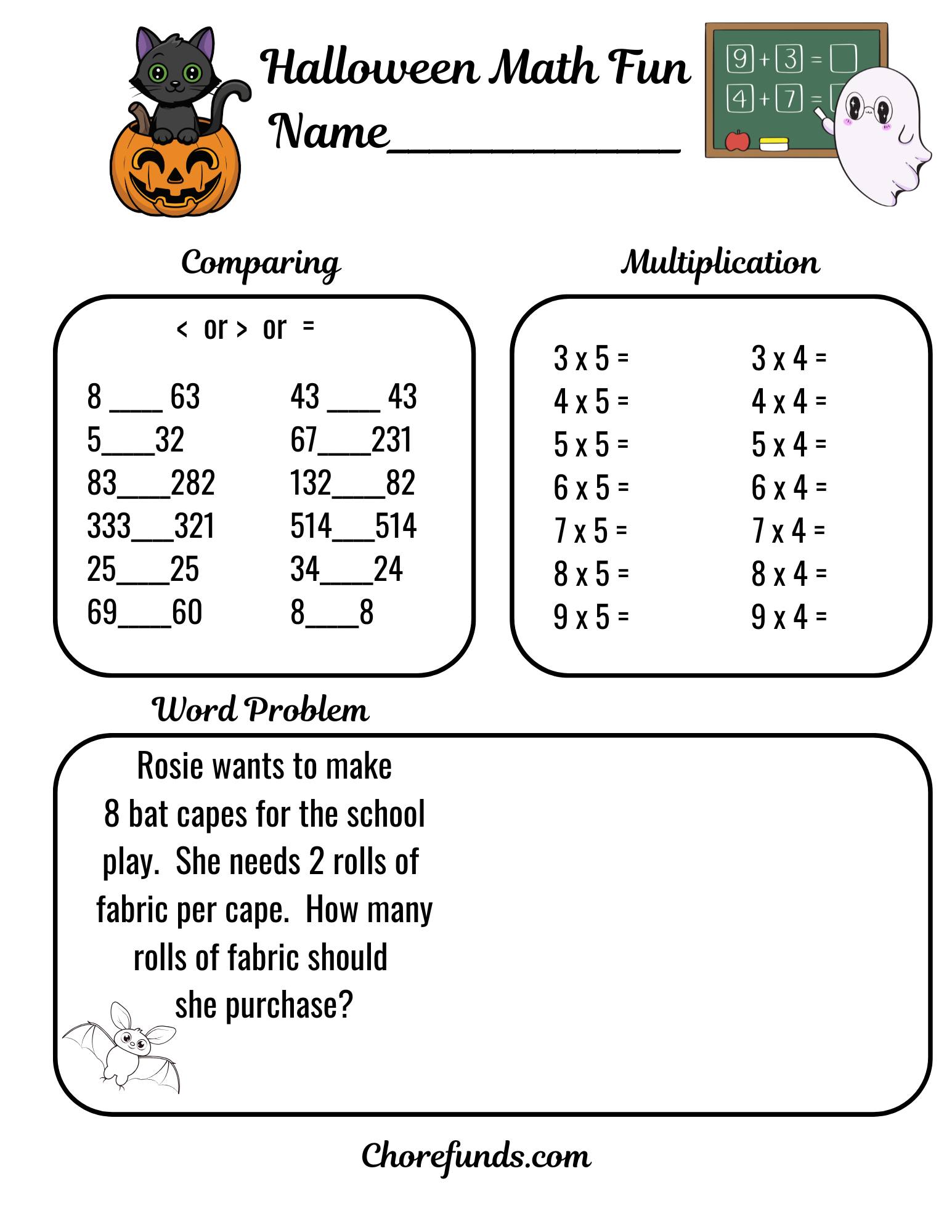 Free - Fun Halloween Math practice including number comparisons, fast ...