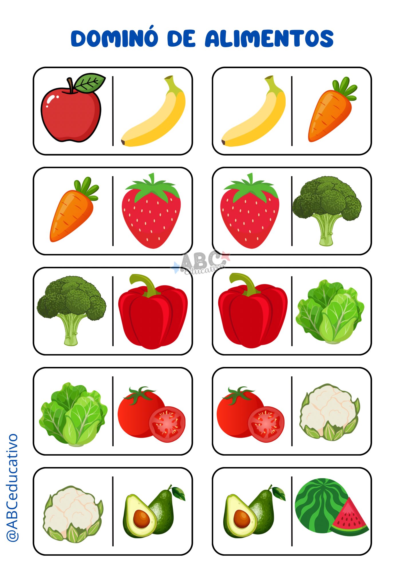 ABC Educativo - Para niños, dominó de alimentos 🍓🍌🍋🍅 | Facebook