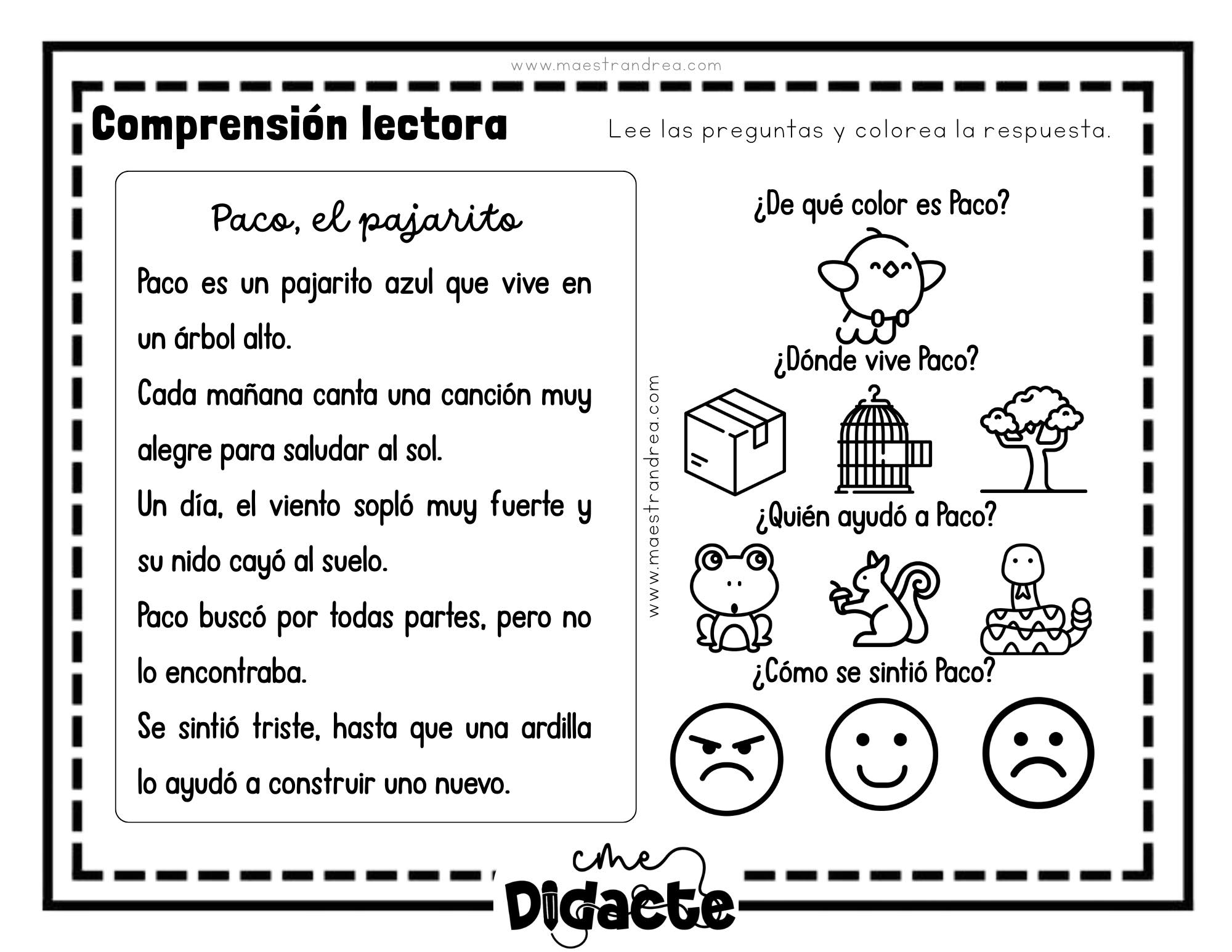 Didacte - COMPRENSIÓN LECTORA… 🐦 Más actividades como estas en mis ...