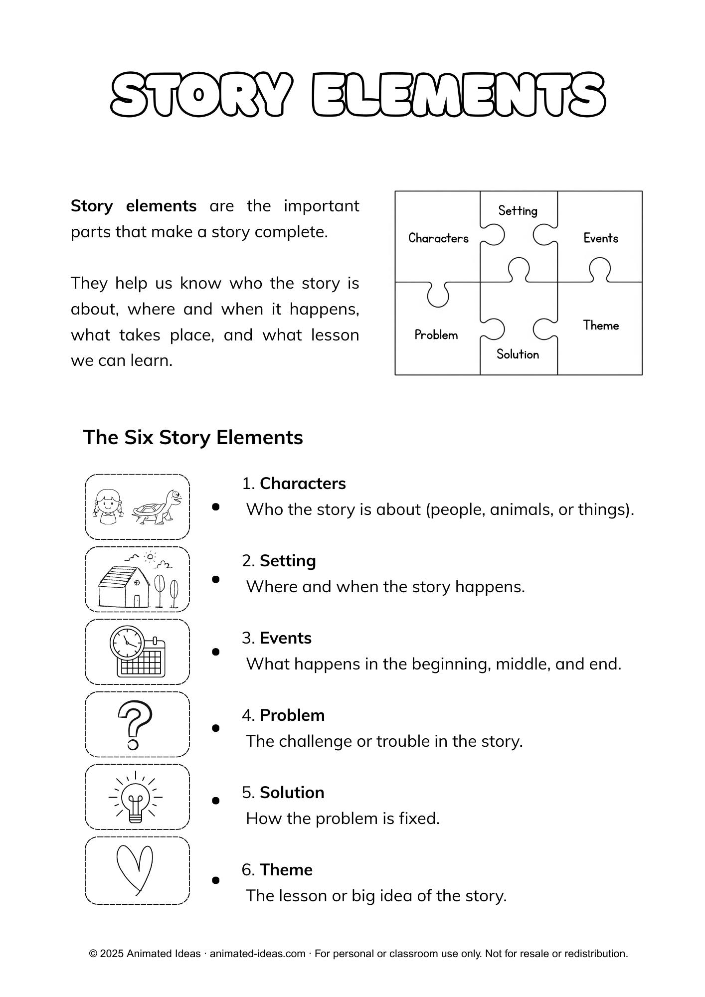 Animated Ideas - Story Elements Handout and Worksheets... | Facebook