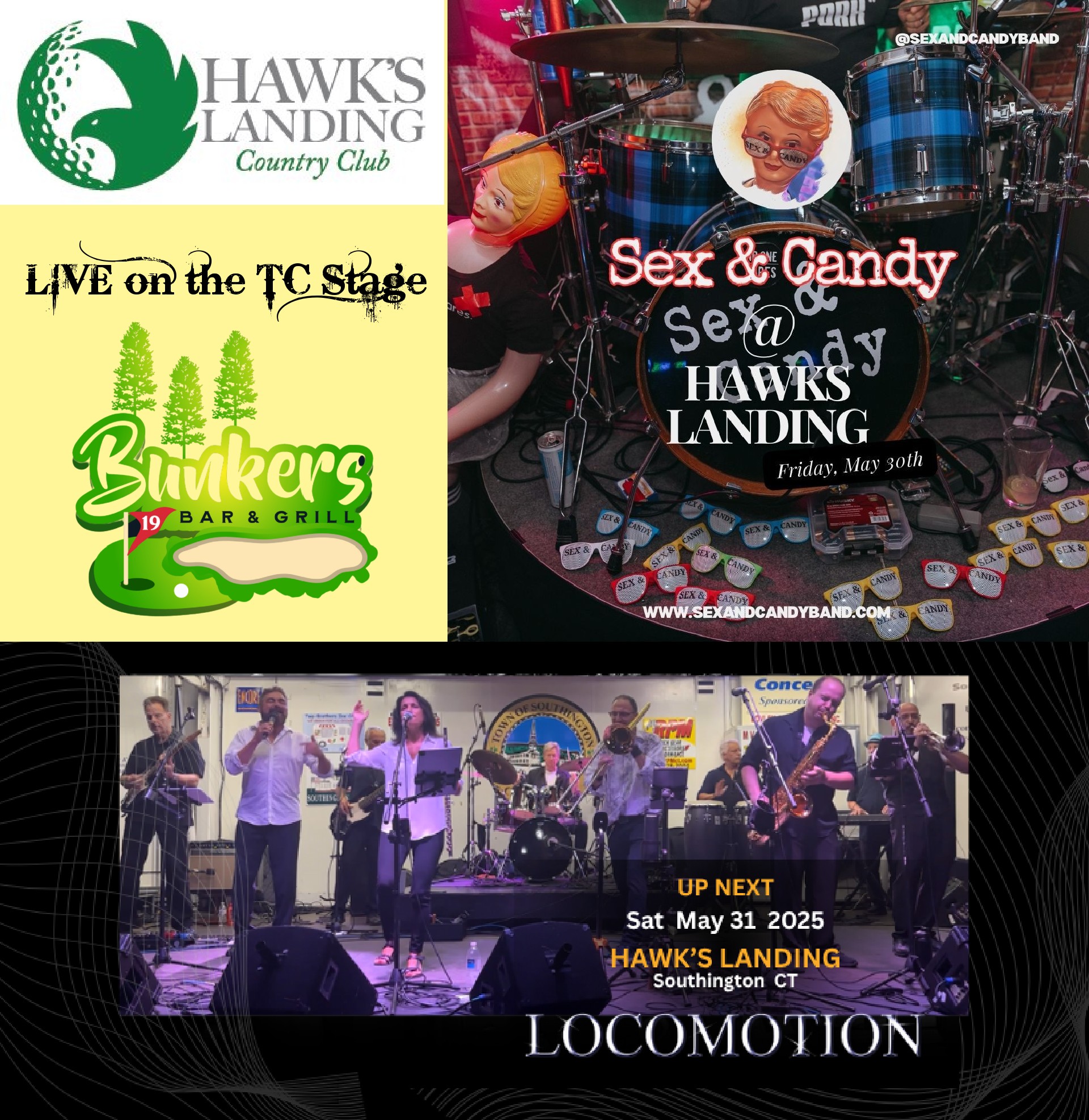 Hawks Live On The Tc Stage Hawks Fri 5 30 Sex And Candy 6p Sat 5 31 Locomotion 6p Hawks