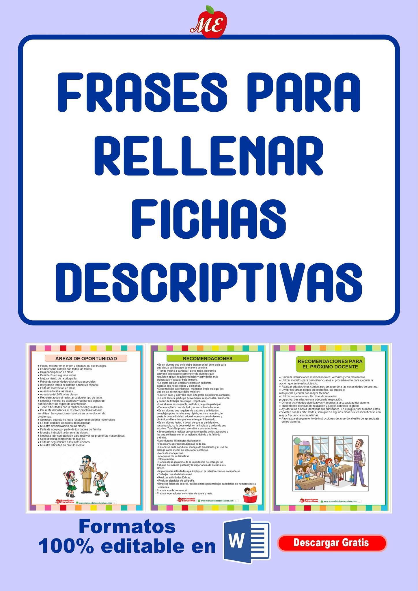 Docentes - Frases para rellenar fichas descriptivas ⭕️FRASES COMPLETOS ...