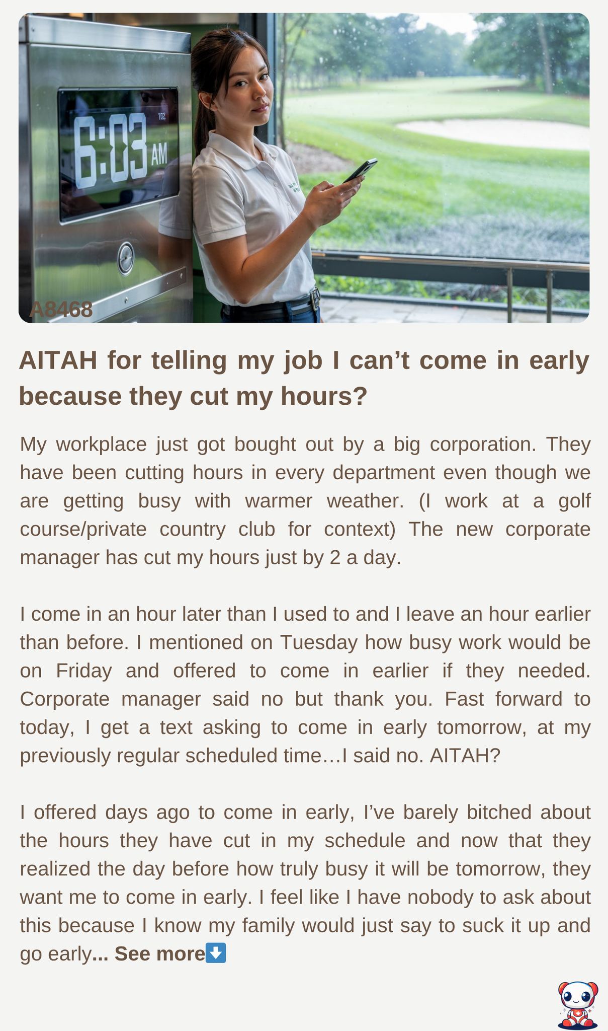 Reddit Aitah 🐥 For Telling My Job I Cant Come In Early Because They