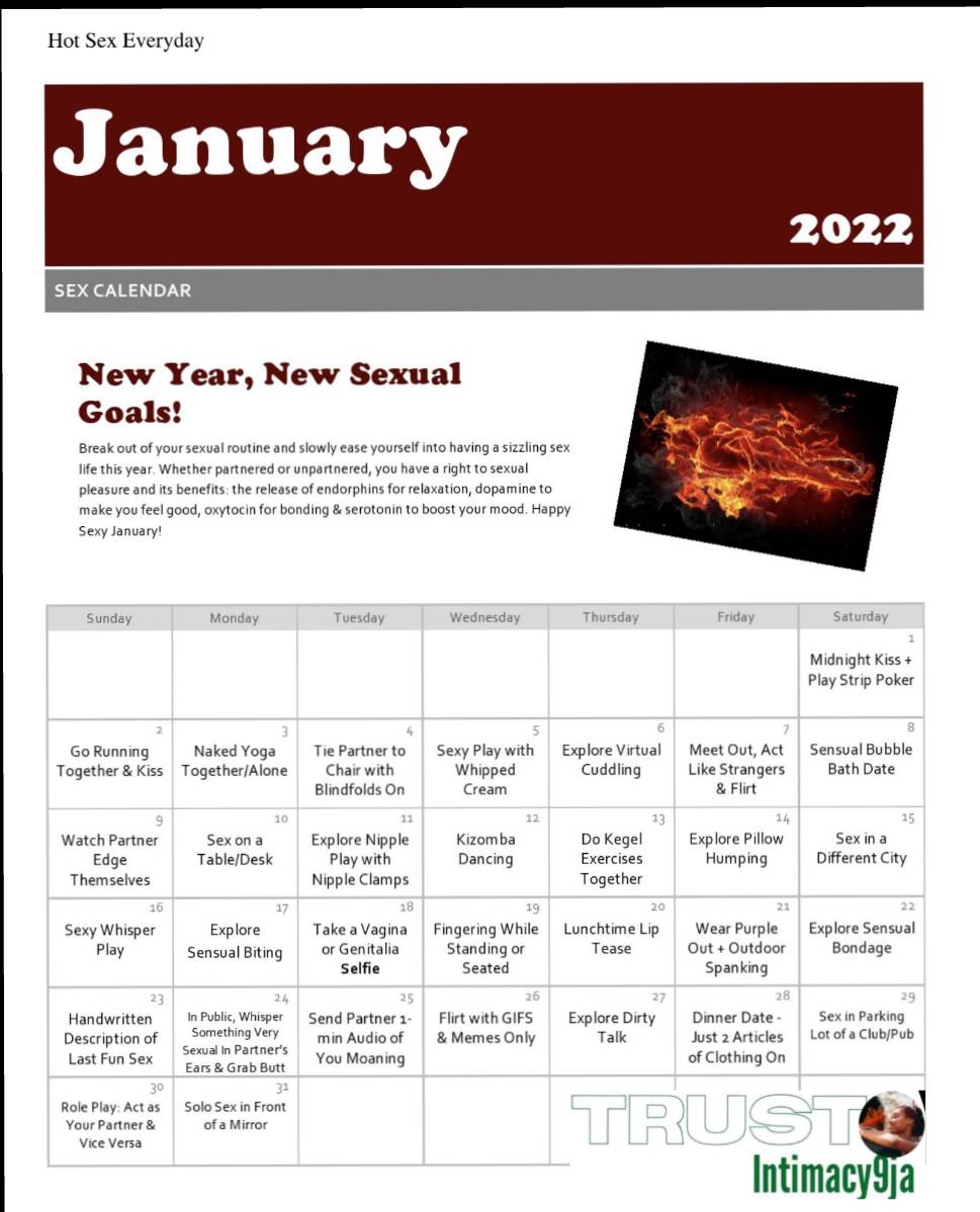 The January Sex Calendar Is Here To Be Trust Intimacy9ja