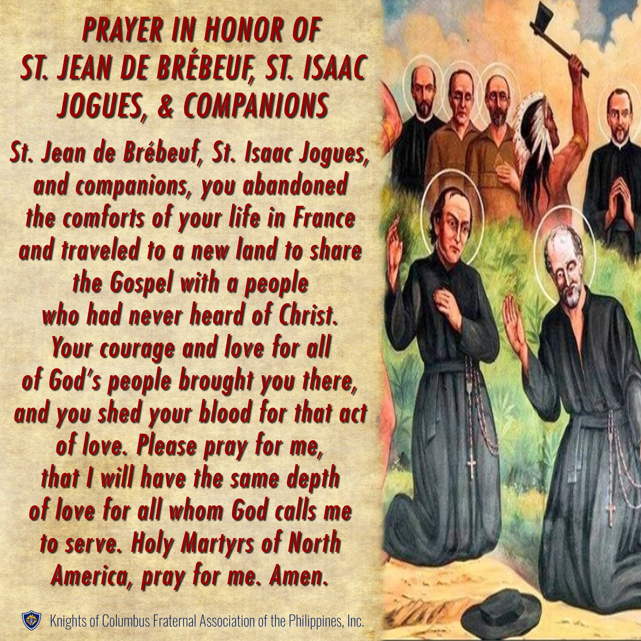 Prayer in Honor of St. Jean de Brébeuf, St. Isaac Jogues, & Companions ...