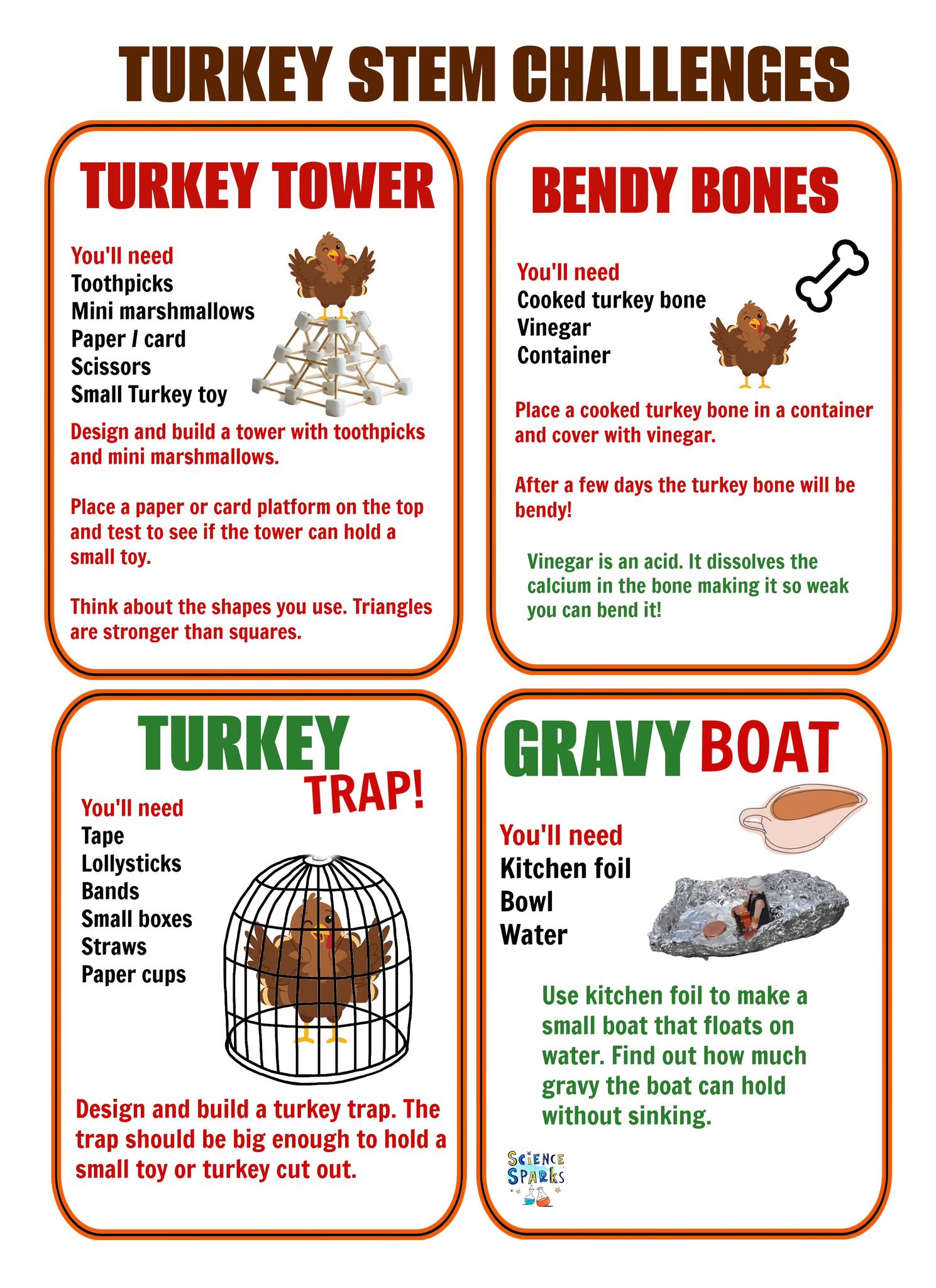 Science - FREE Turkey STEM Challenges! https://www.science-sparks.com ...