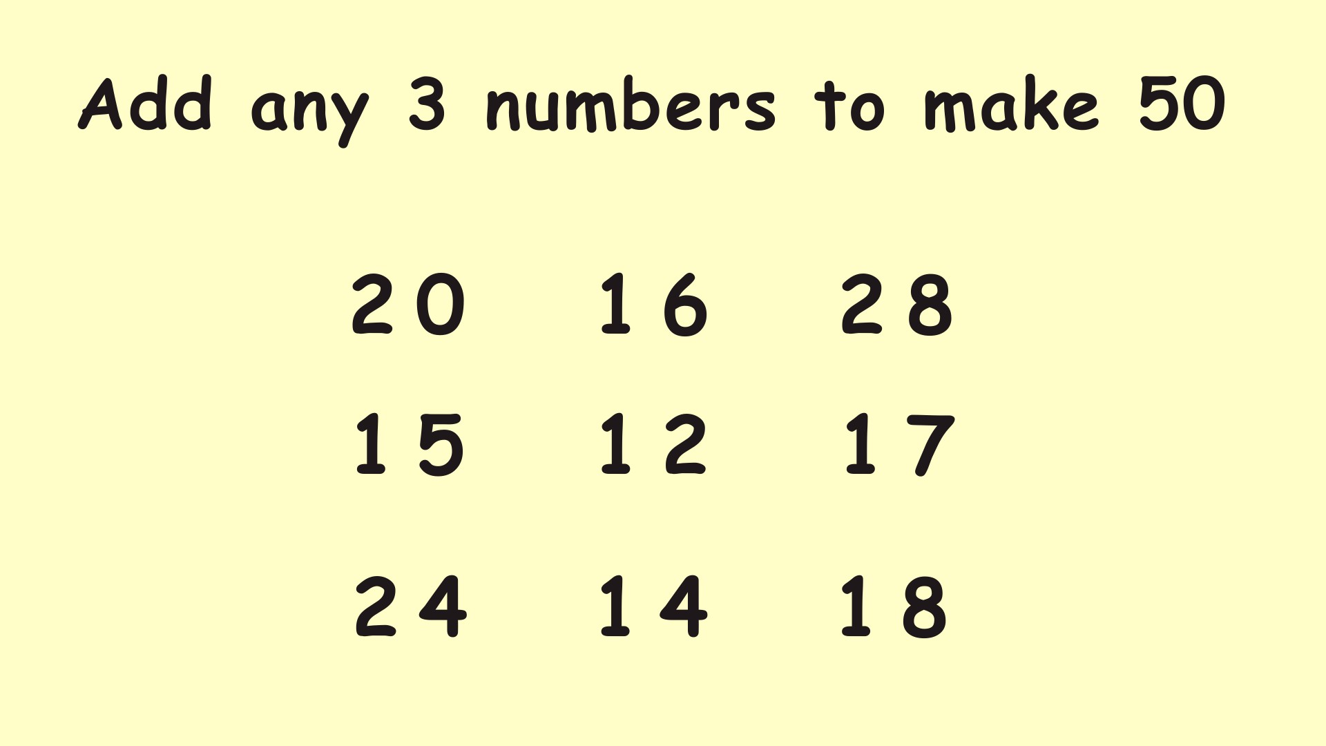 Good - MATH TASK – MAKE 50 WITH ANY 3 NUMBERS Here’s a lovely number ...