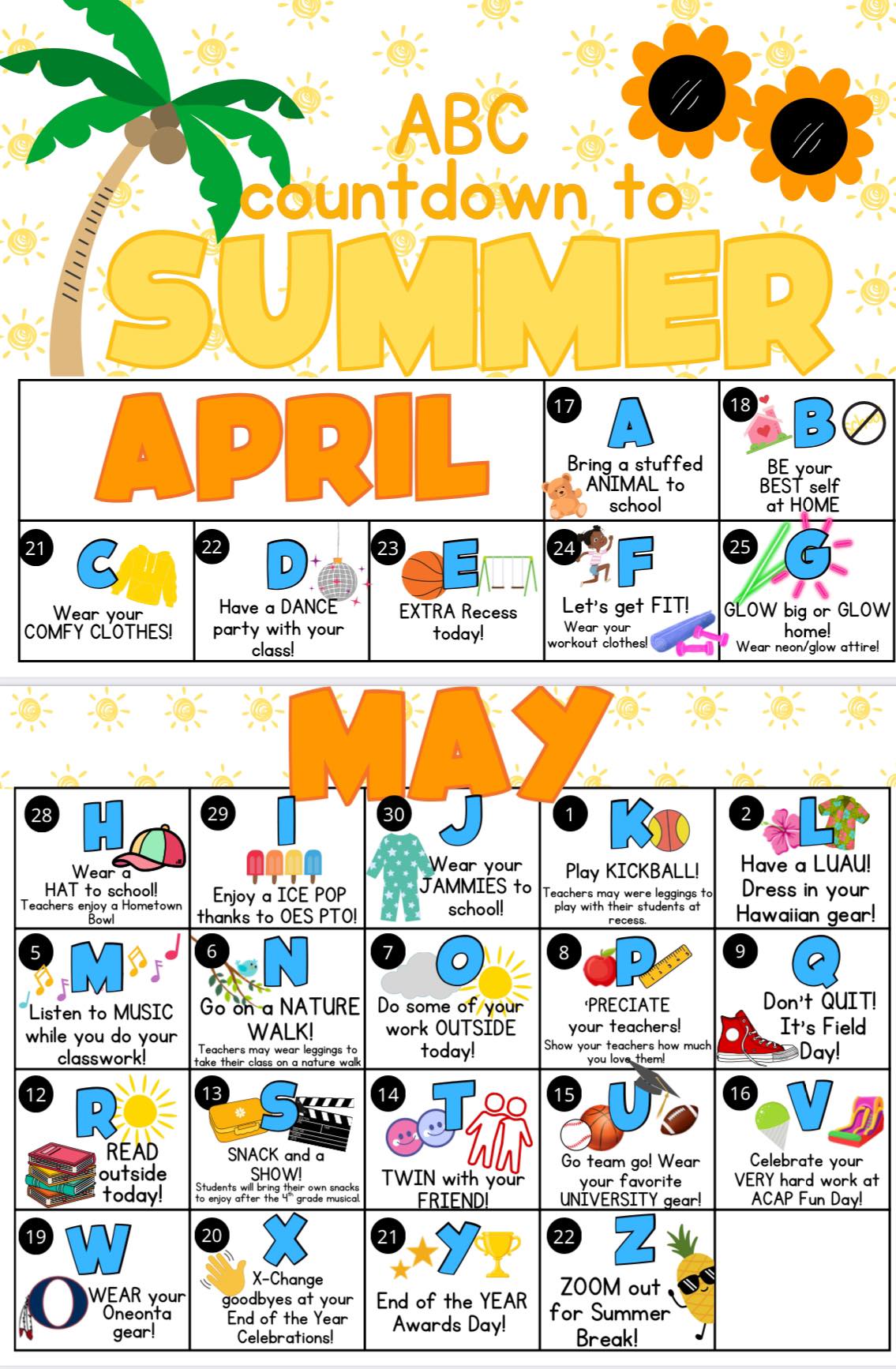 ABC Countdown to Summer is... - Oneonta Elementary School | Facebook