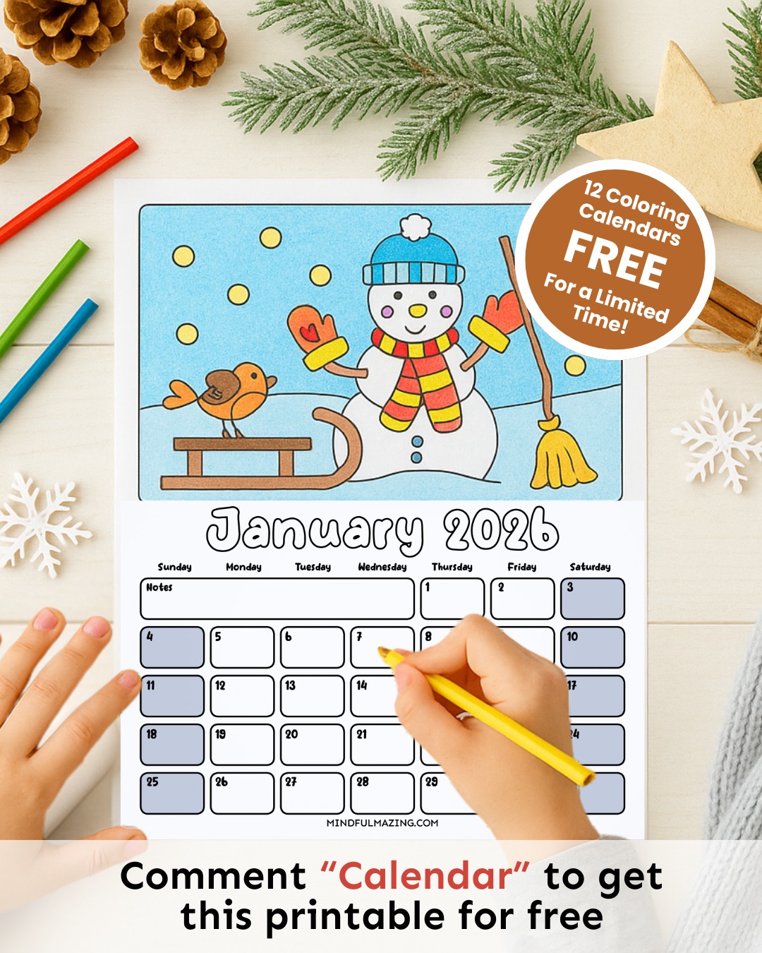 Mindfulmazing - This FREE January 2026 Coloring Calendar is perfect for ...