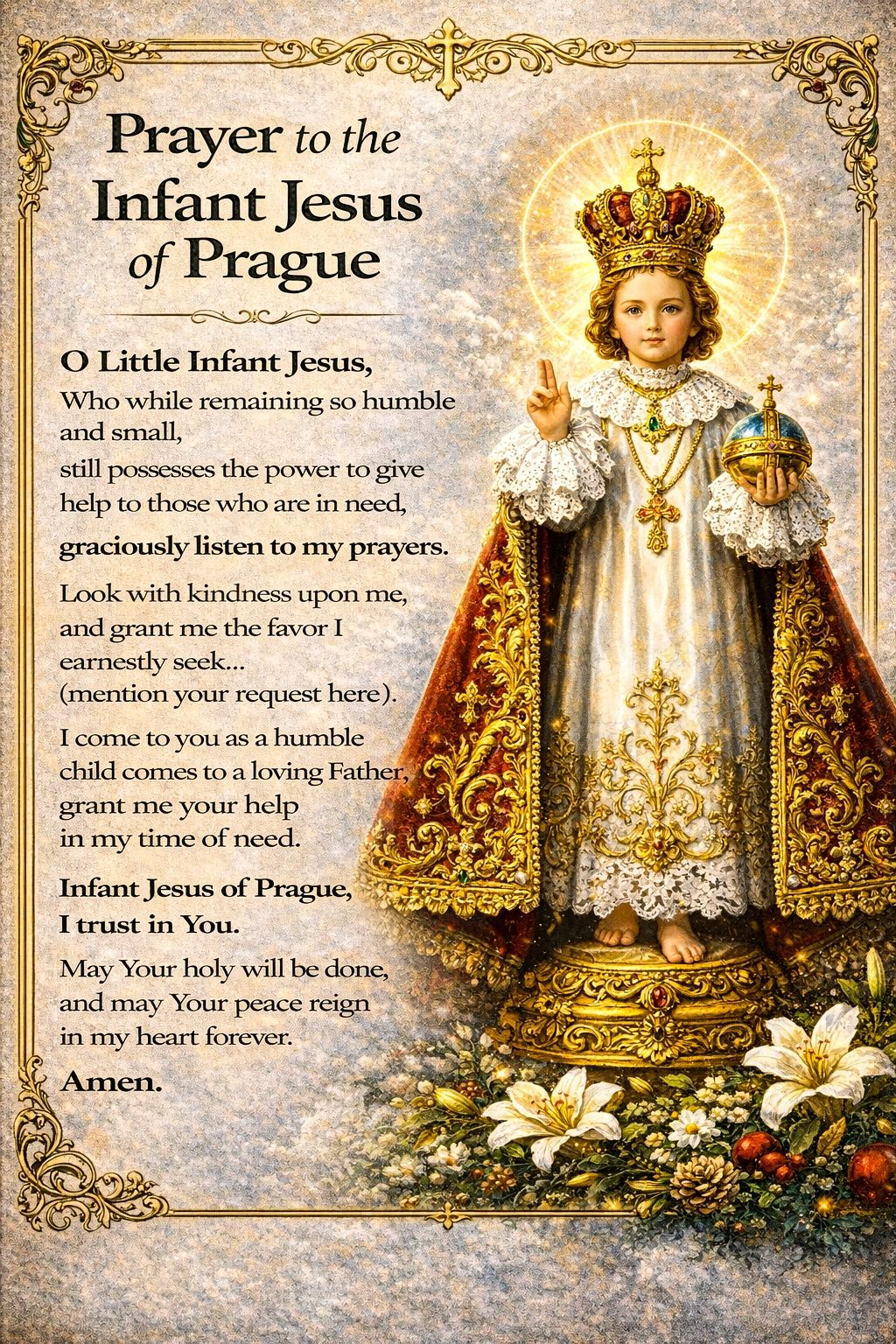 Our - Prayer to the Infant Jesus of Prague O Little Infant Jesus, Who ...