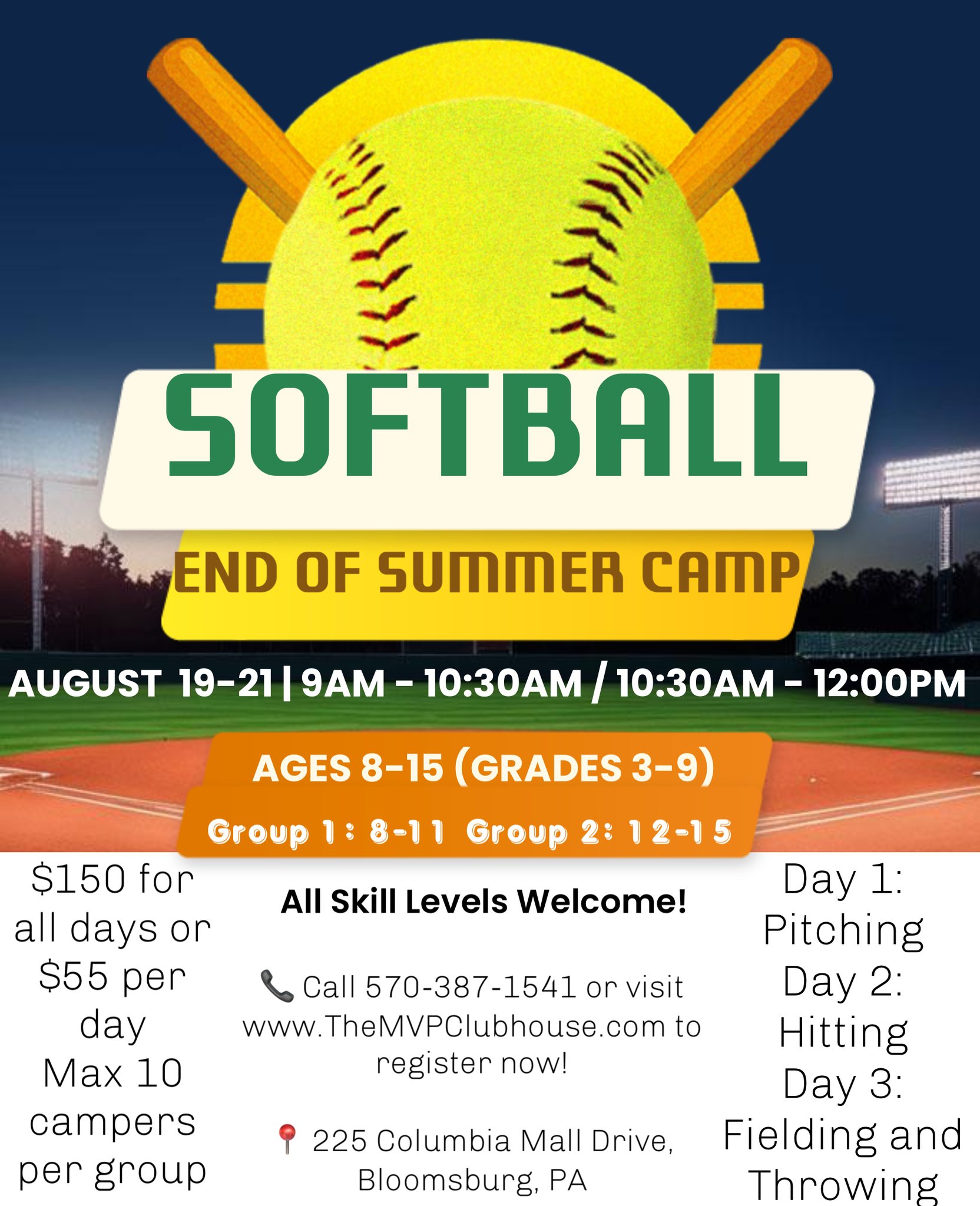 MVP Clubhouse - 🌞 End of Summer Softball Camp with Morgan... | Facebook