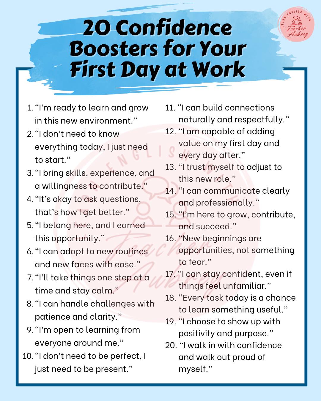 20 Confidence Boosters... - Learn English with Teacher Aubrey | Facebook