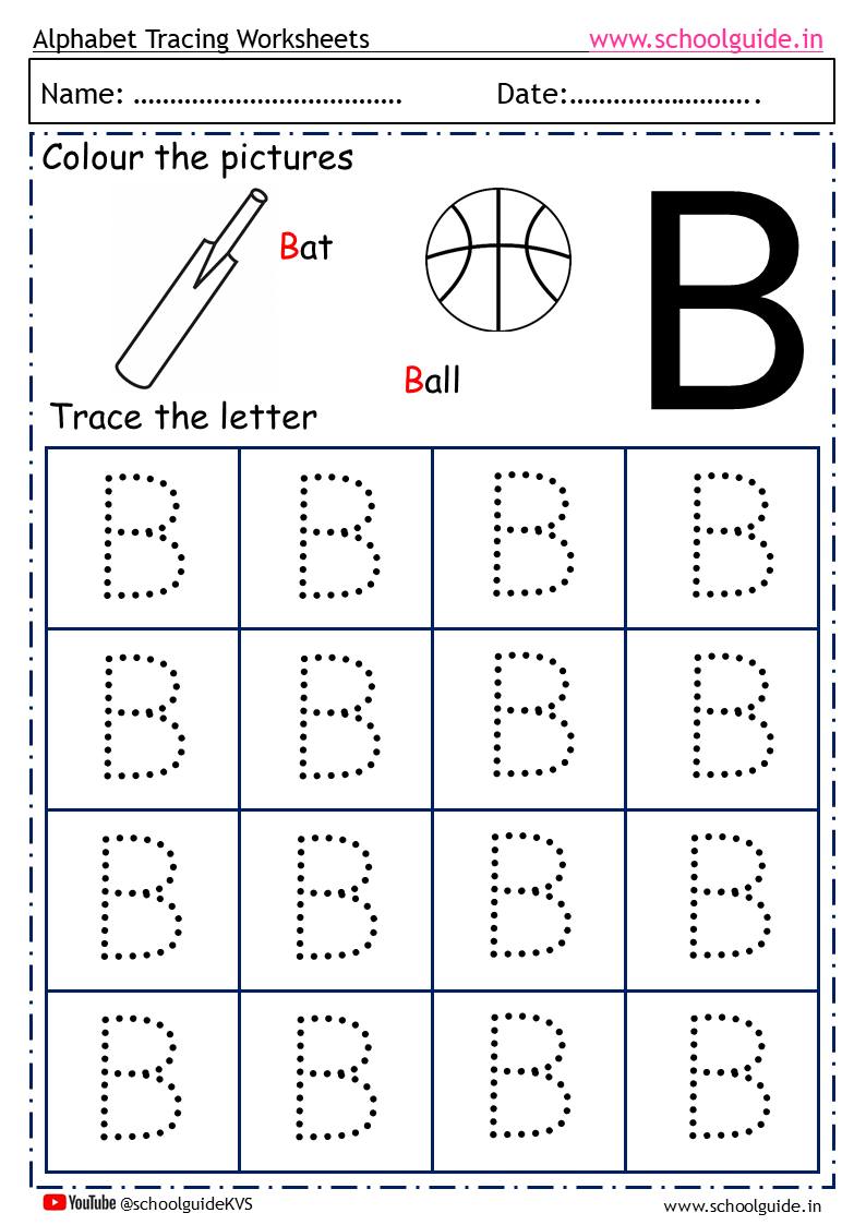 Trace and Colour Letter B Alphabet... - Worksheets for Kids