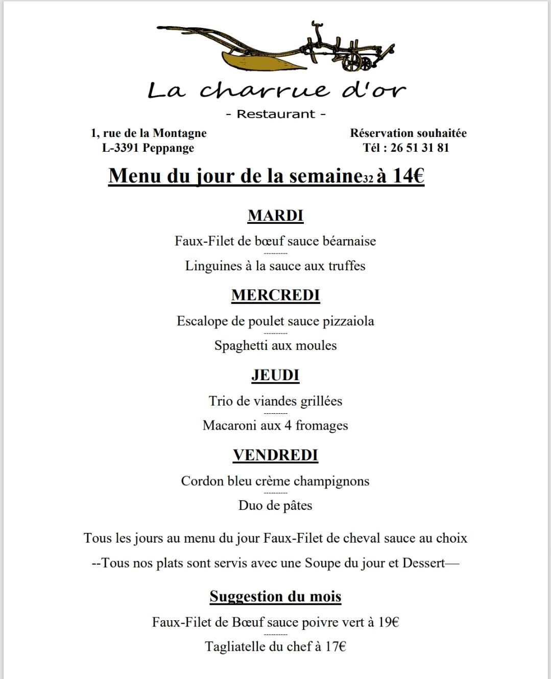 La - Bonjour, Voici le menu du jour proposé par notre chef pour cette ...