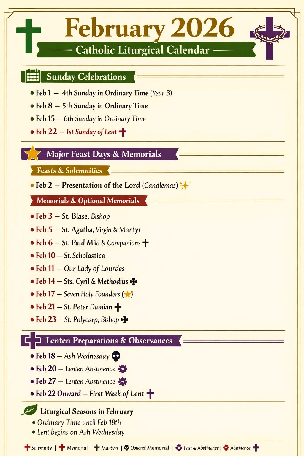 Our - 🌿 February 2026 – Catholic Liturgical Calendar 📅 Sunday ...