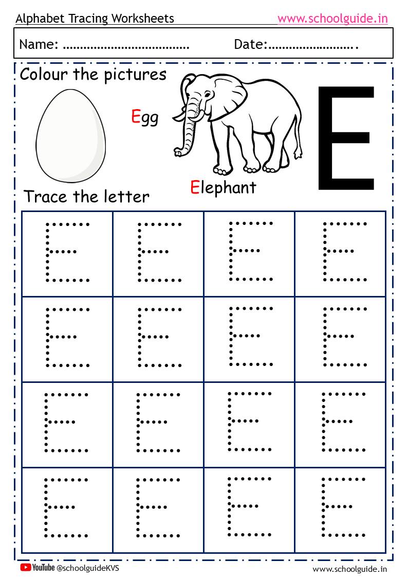 Trace and Colour Letter E Alphabet... - Worksheets for Kids
