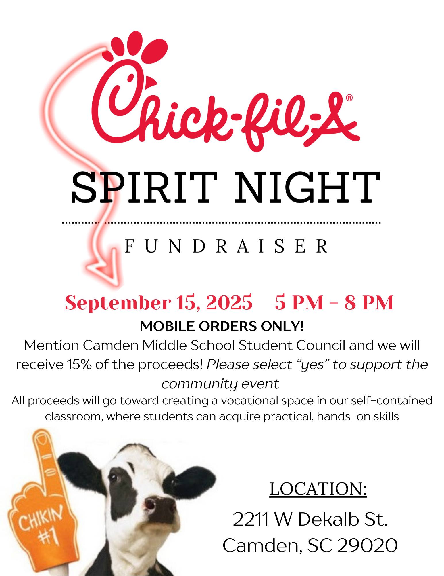 Camden - *Chick-Fil-A Spirit Night* CMS Student Council is sponsoring a ...