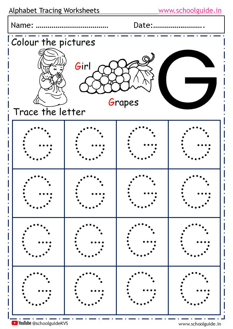 Trace and Colour Letter G Alphabet... - Worksheets for Kids
