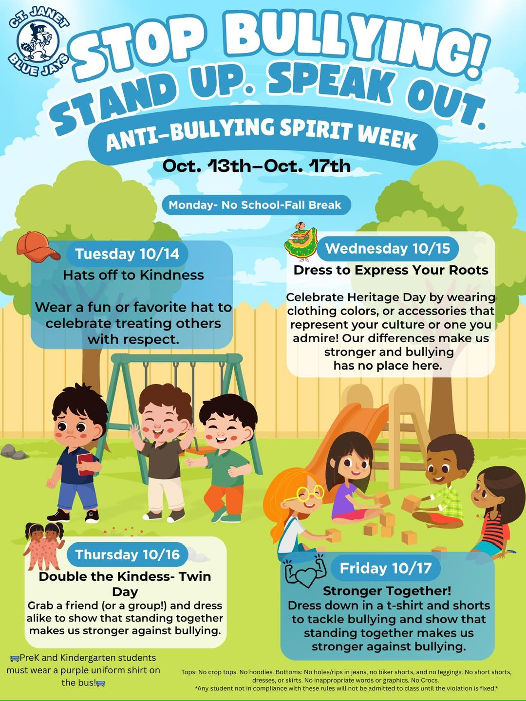 C.T. - Gear up, Blue Jays! Next week is Anti-Bullying Spirit Week! We ...