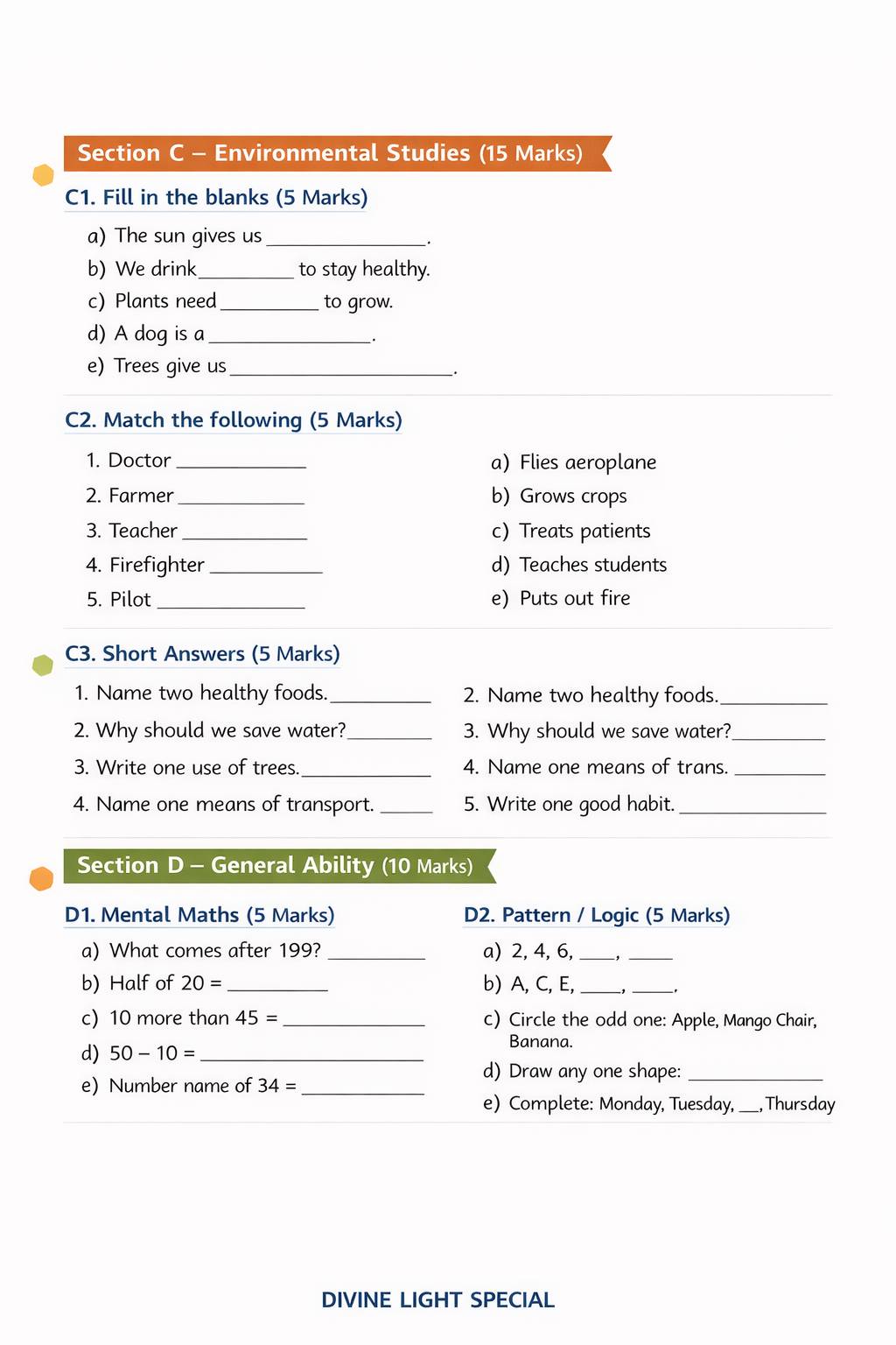 🌟 Grade 3 Final Examination Sample... - Divine Light Special | Facebook