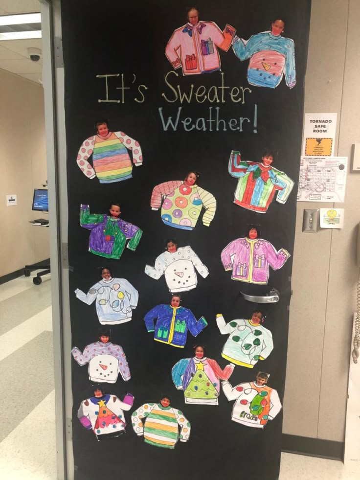 Easy - It's sweater weather! Winter classroom door idea | Facebook