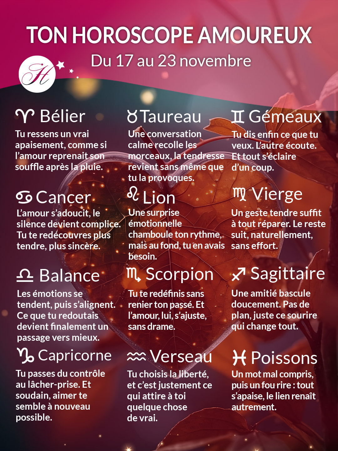 Horoscope.fr - Cette semaine, l’amour ne promet rien… il réapprend. À ...