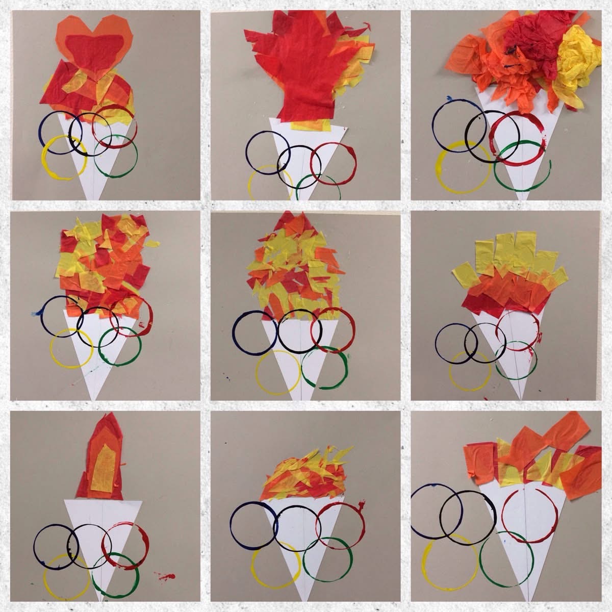 Kid - 🏅 Olympic Torch Craft 🔥 Triangle paper torch, tissue paper flames ...