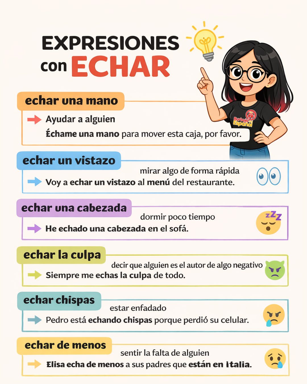 💡 Expresiones con ECHAR 💡 El verbo... - Burbuja del Español | Facebook