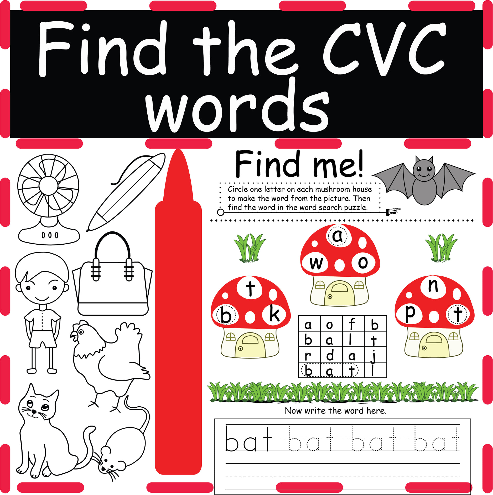 Find the CVC words - 28 pages of... - Worksheets for kids