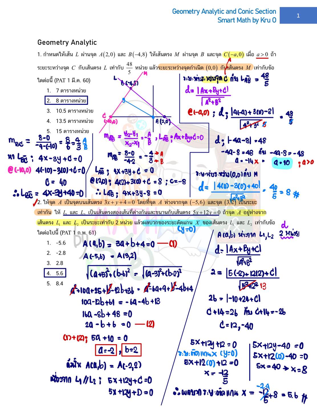 มัดรวมเฉลยเรื่องเรขาคณิตวิเคราะห์และภ... - Smart Math by Kru.O | Facebook