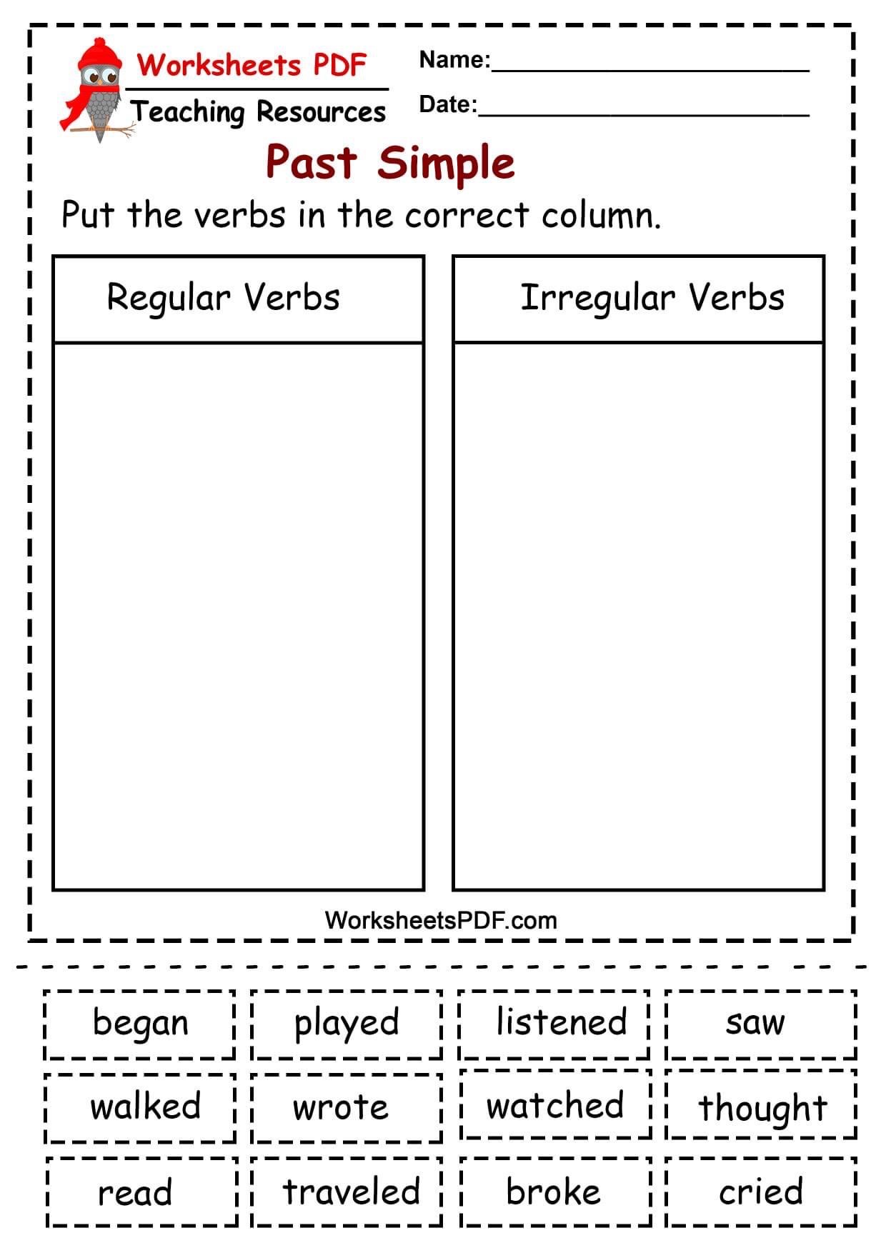 Regular And Irregular Verbs Worksheet
