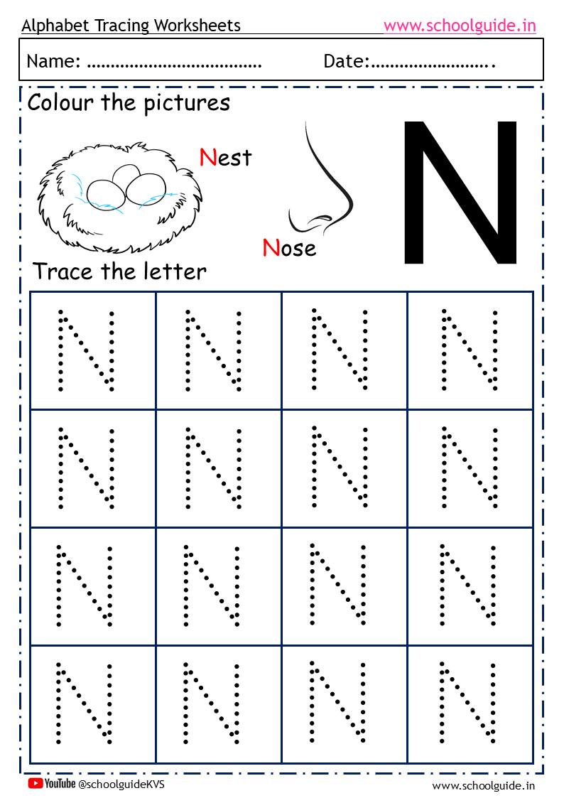 Trace and Colour Letter N Alphabet... - Worksheets for Kids | Facebook