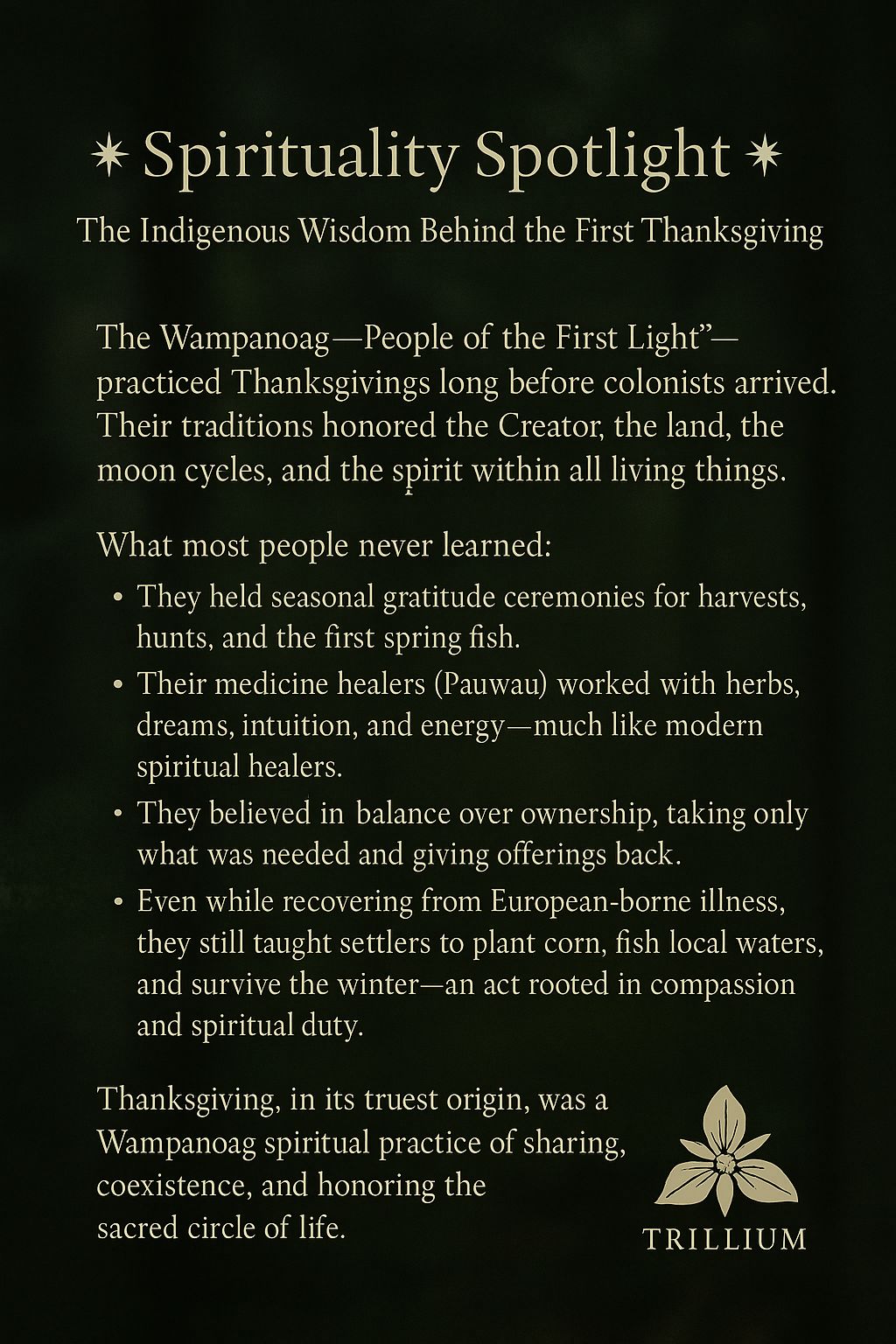 Trillium - Spirituality Spotlight | The Tribes Who Kept the Settlers ...