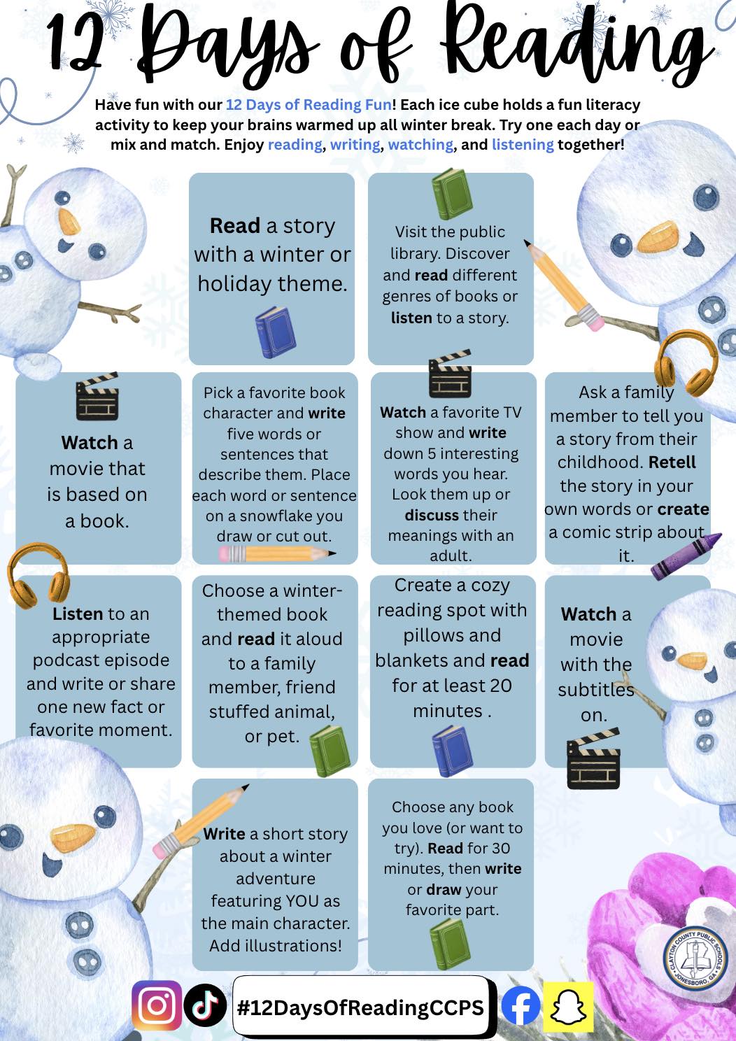 Lovejoy - Cozy Up With a Book: CCPS Invites Families to 12 Days of ...