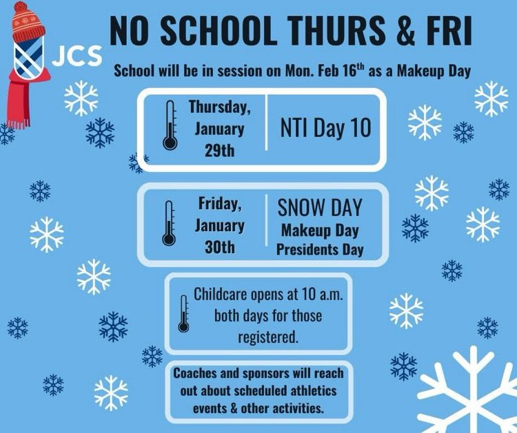 East - ️ JCS Update: Jan 29 & 30, 2026 Due to continued freezing ...