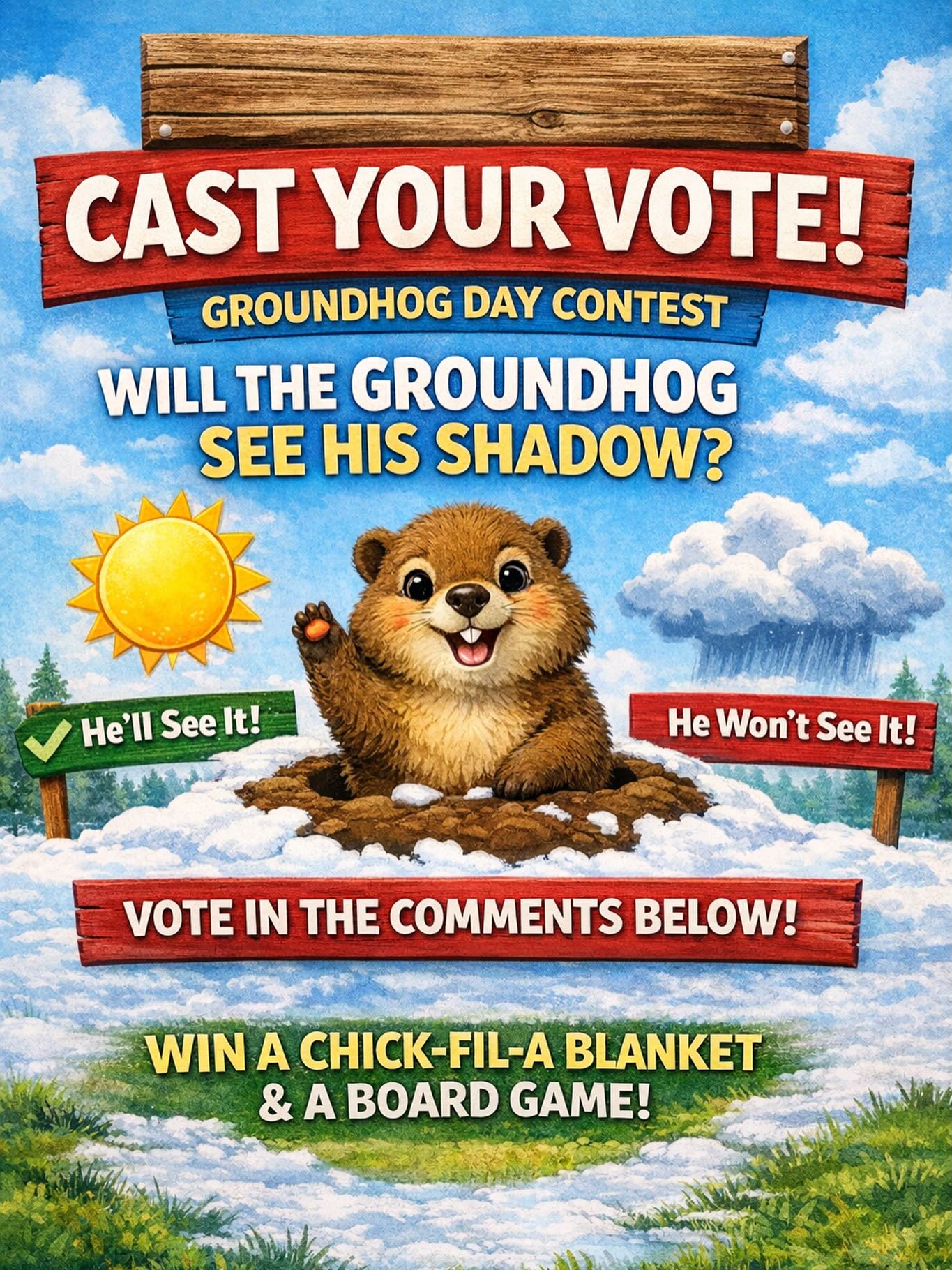 ⛅️ Groundhog Day Giveaway ⛅️ Guess... - Chick-fil-A Calera | Facebook