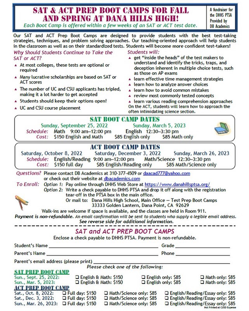 DHHS PTSA - SAT & ACT Prep Boot Camp Our SAT and ACT Prep...