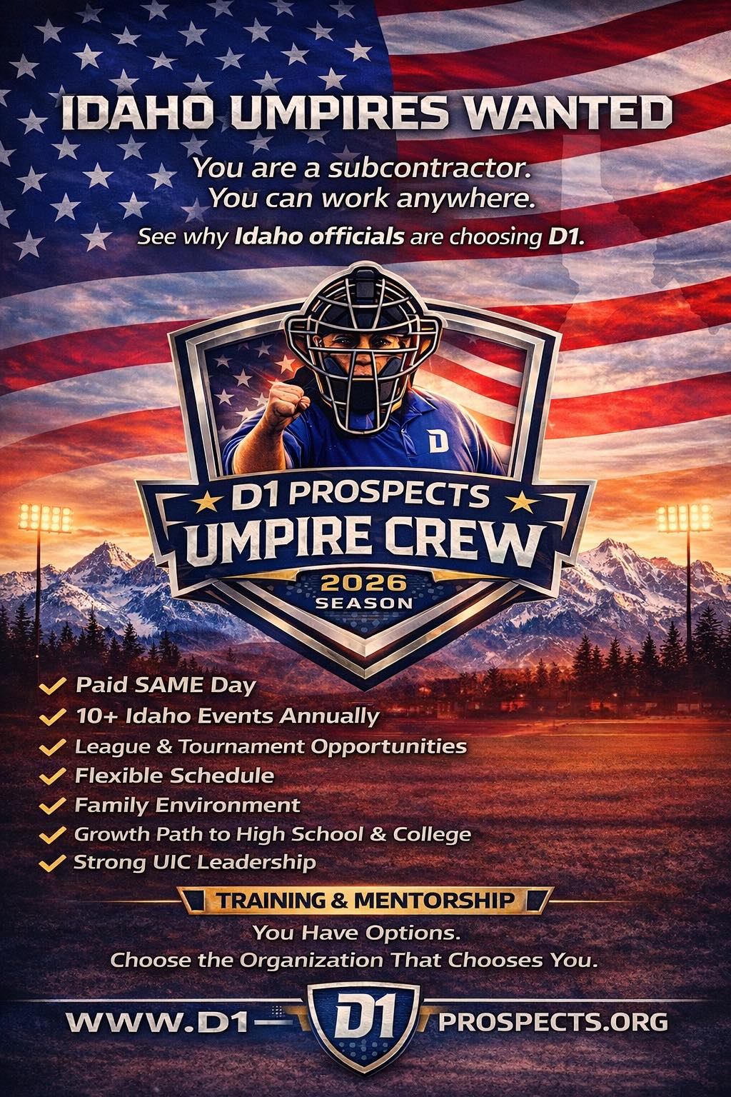 D1-Prospects - 🇺🇸 IDAHO UMPIRES WANTED – 2026 SEASON 🥎... | Facebook